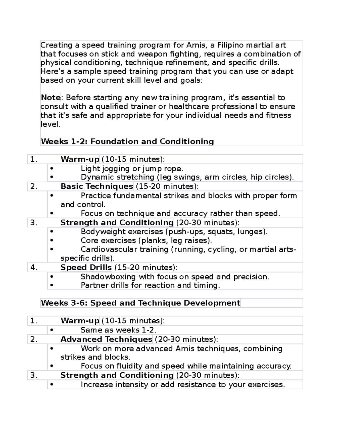Creating a speed training program for Arnis - Here's a sample speed ...