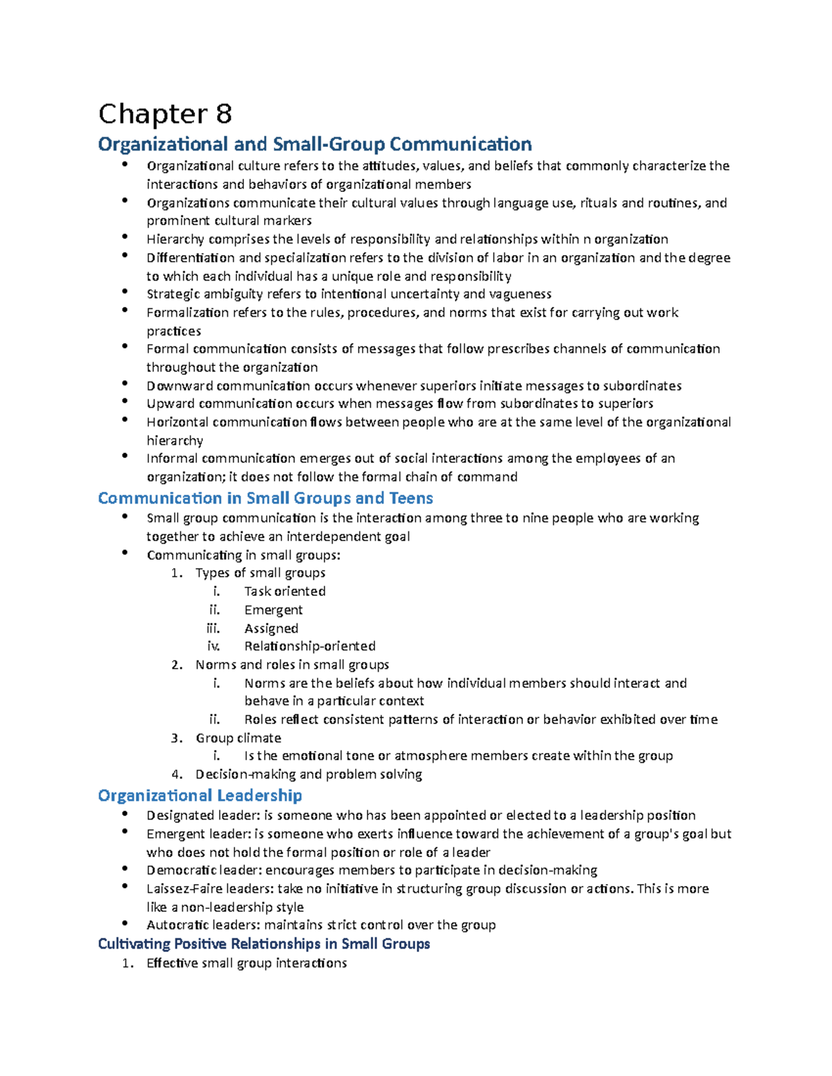 Chapter 8 CMST - Organizational and Small-Group Communication - Chapter 8 Organizational and ...