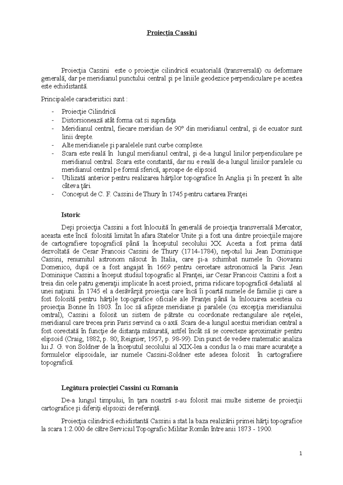 Proiectia Cassini - Proiecția Cassini Proiecția Cassini este o ...
