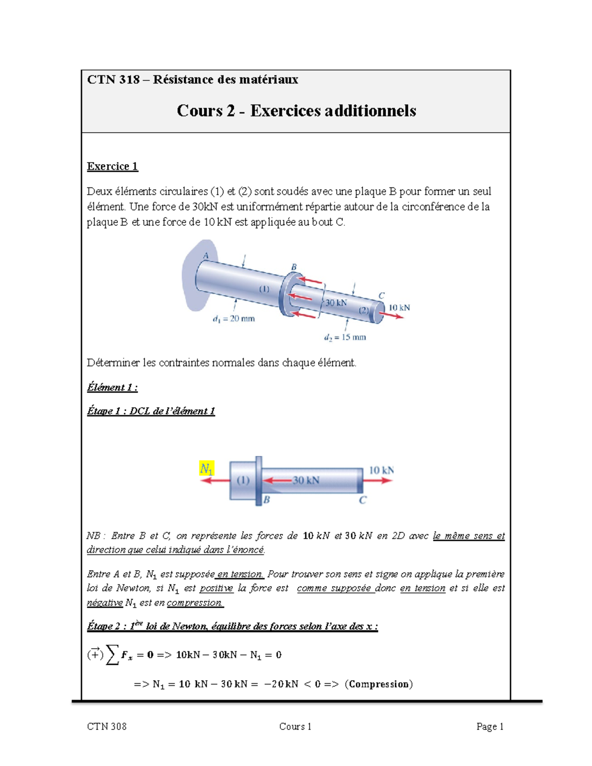 Excercises en classe cours 2 - CTN 318 – Résistance des matériaux Cours ...