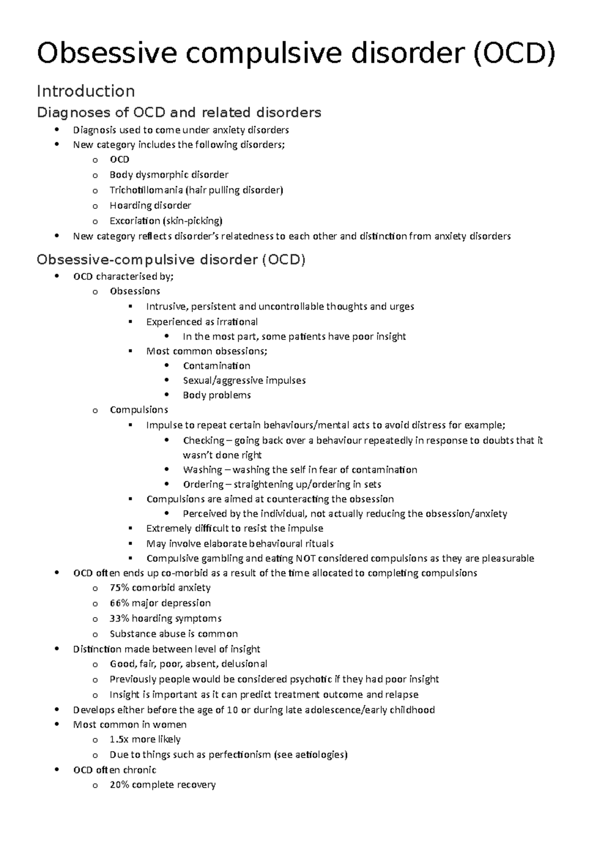 obsessive compulsive disorder notes - Obsessive compulsive disorder ...