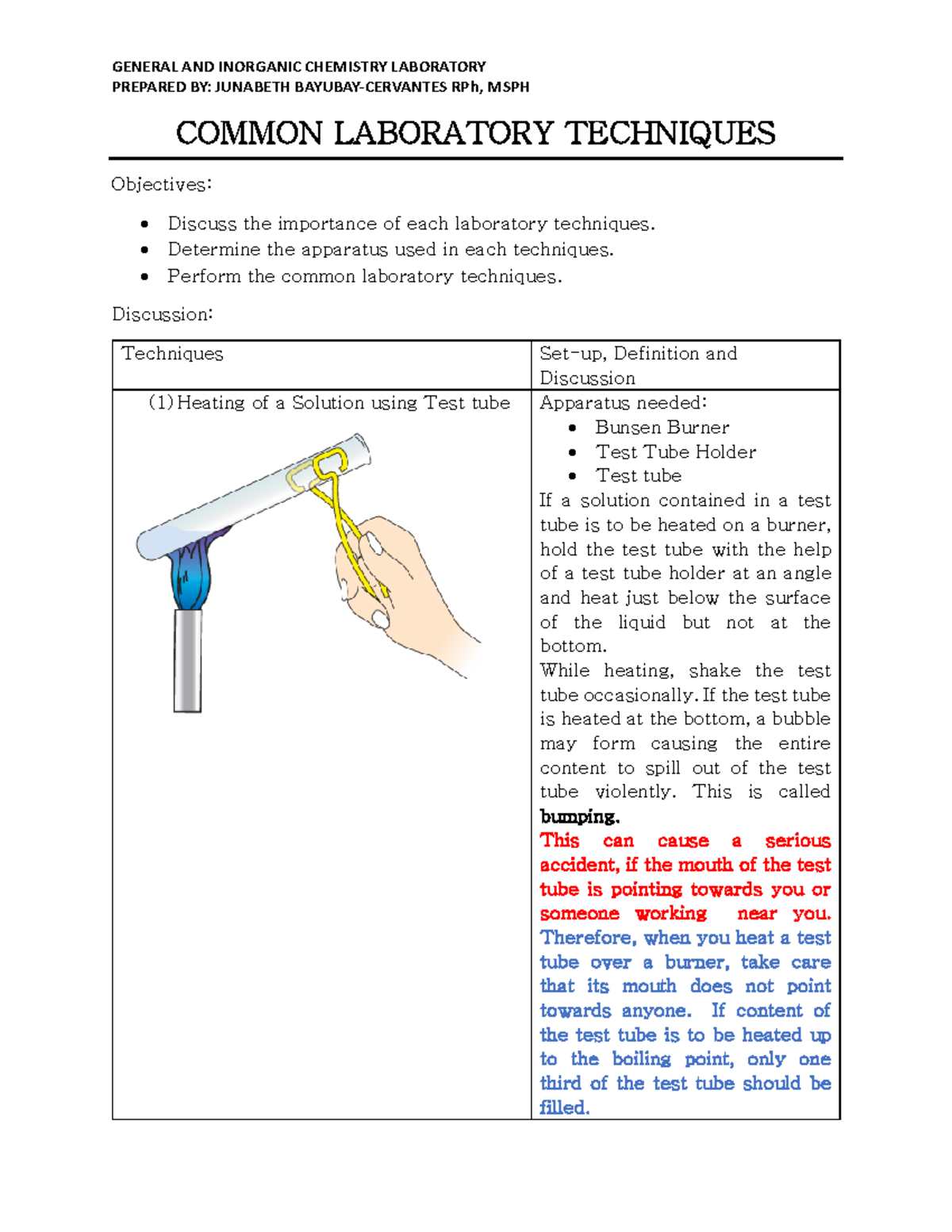 Common- Laboratory- Techniques - PREPARED BY: JUNABETH BAYUBAY ...