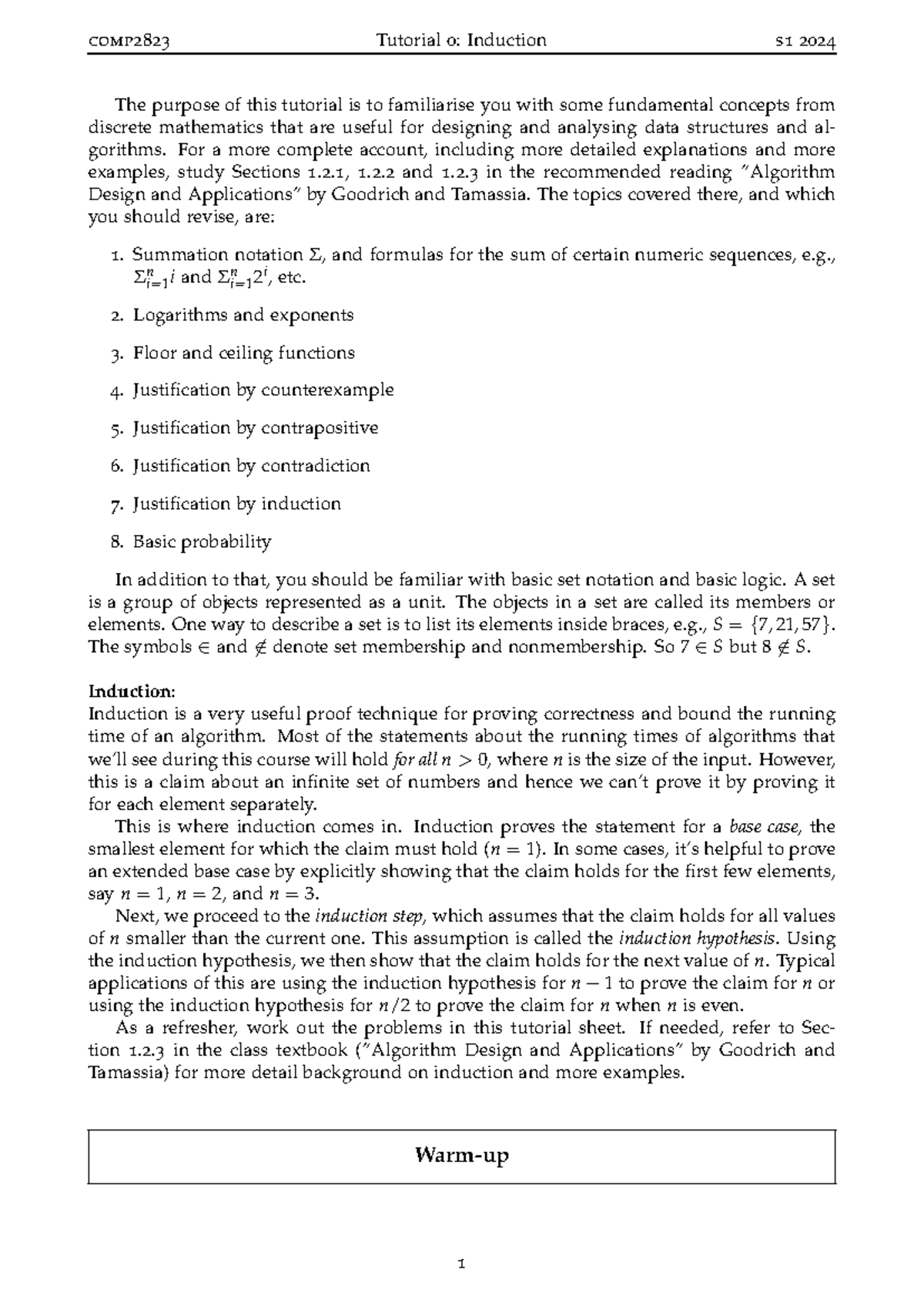Tutorial 0 Practice Tutorial Comp2823 Tutorial 0 Induction S1 2024 The Purpose Of This 