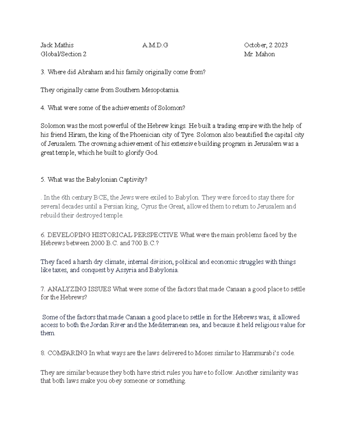 Jack Mathis '27 - HW #7 - “The Origins of Judaism” - Google Docs - Jack ...