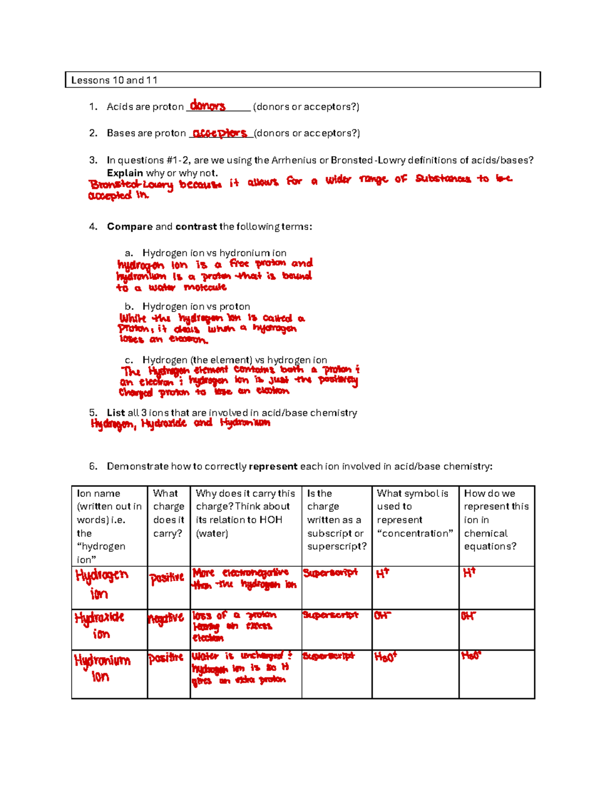 Guide Lessons 10 and 11 - Exam 2 Review - Lessons 10 and 11 1. Acids ...