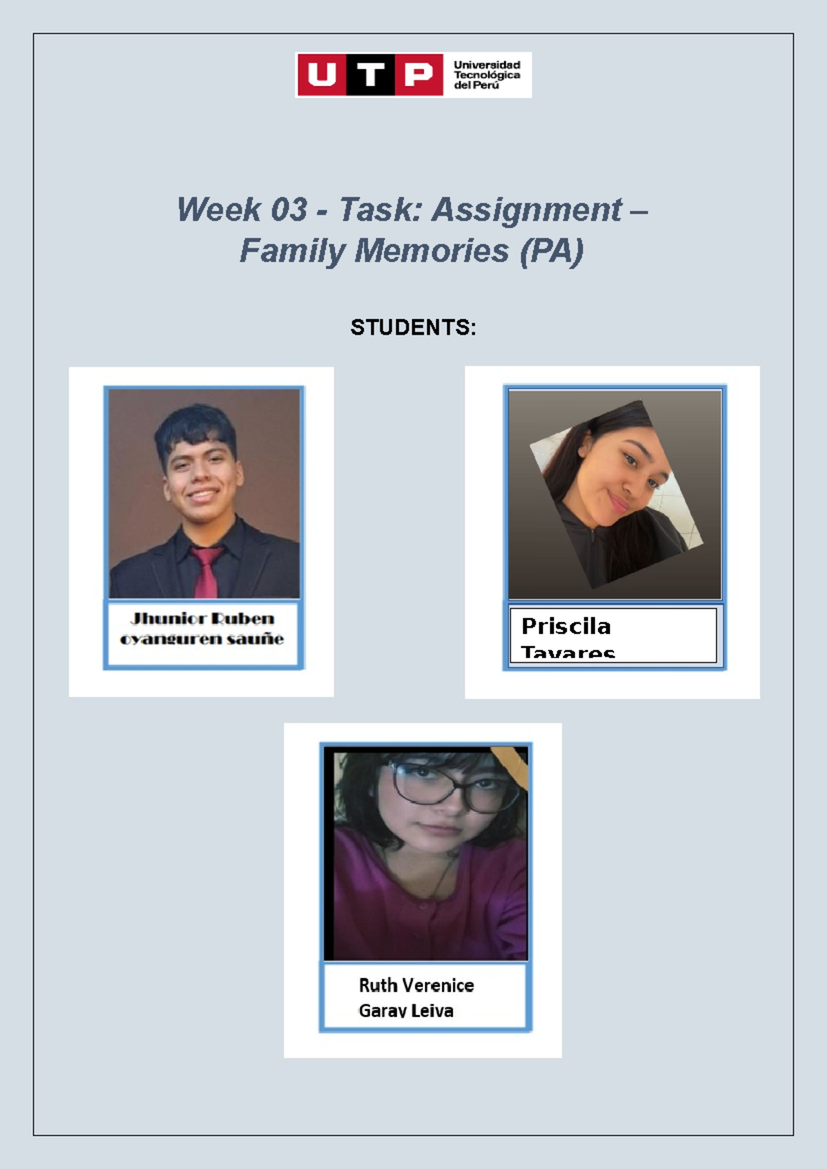 Task 2, Inglish 3, Three - Ingles III - Week 03 - Task: Assignment – Family Memories (PA ...