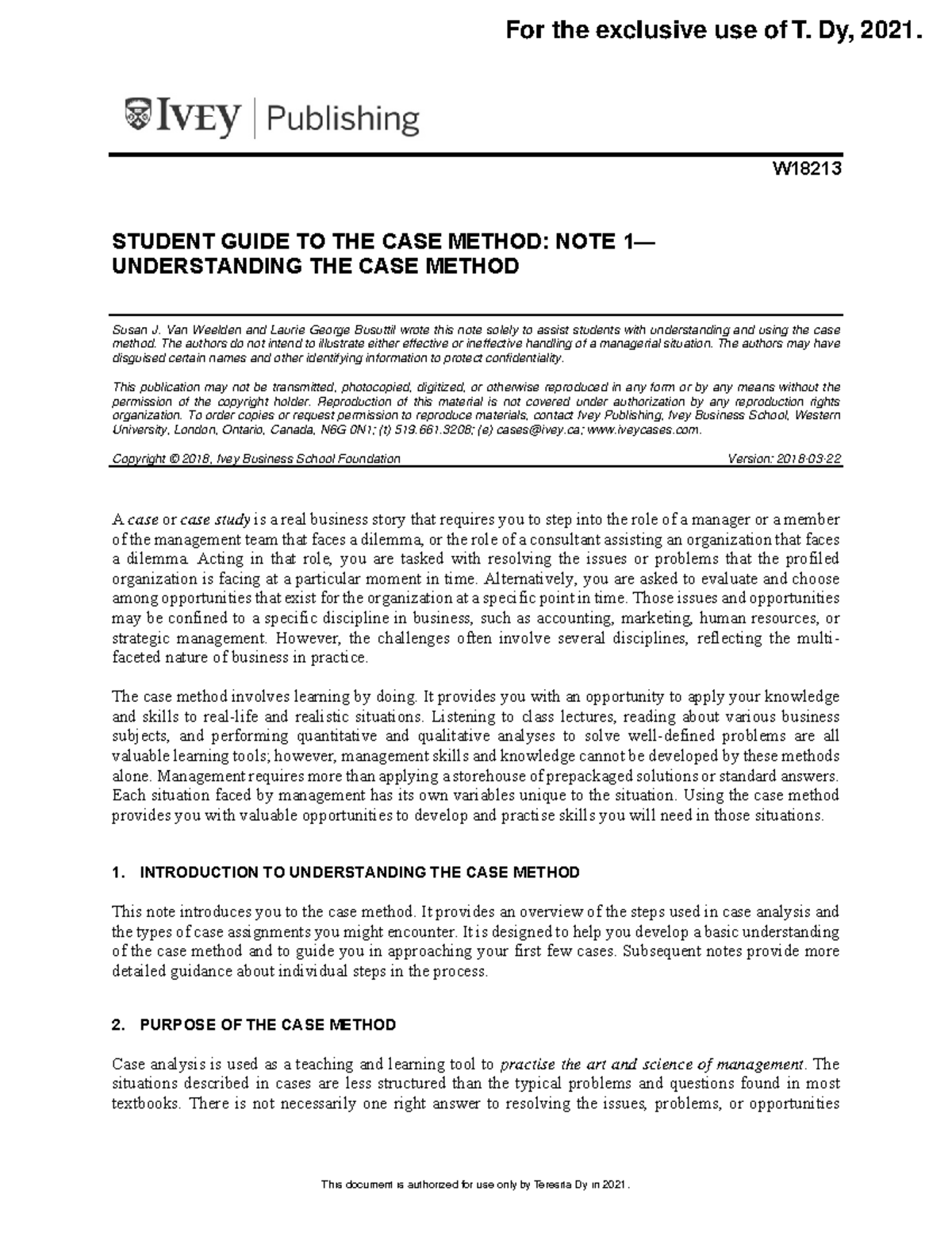 Student Guide to the Case Mehtod - W STUDENT GUIDE TO THE CASE METHOD ...