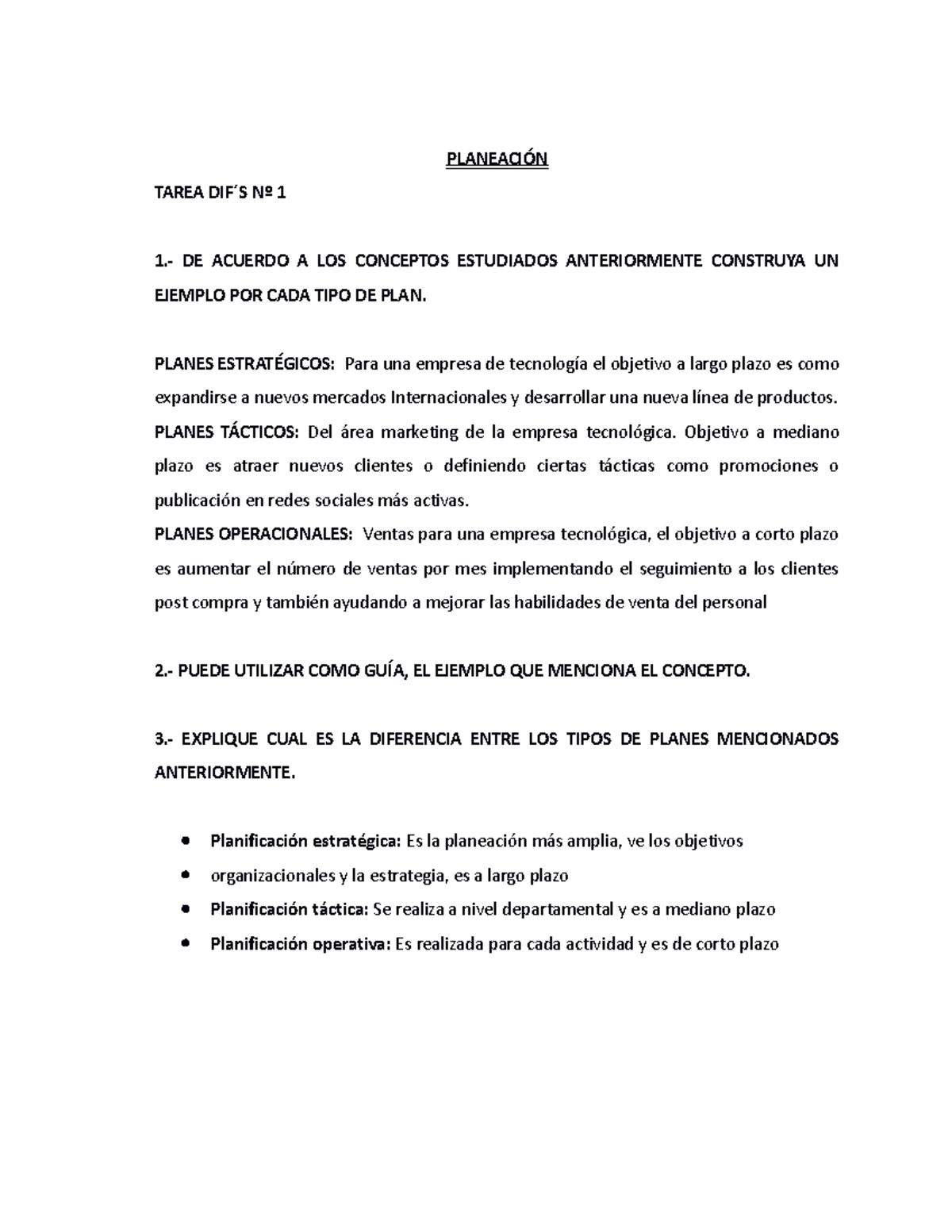 Planeacón - .asdasd - PLANEACIÓN TAREA DIF ́S Nº 1 1.- DE ACUERDO A LOS CONCEPTOS ESTUDIADOS ...