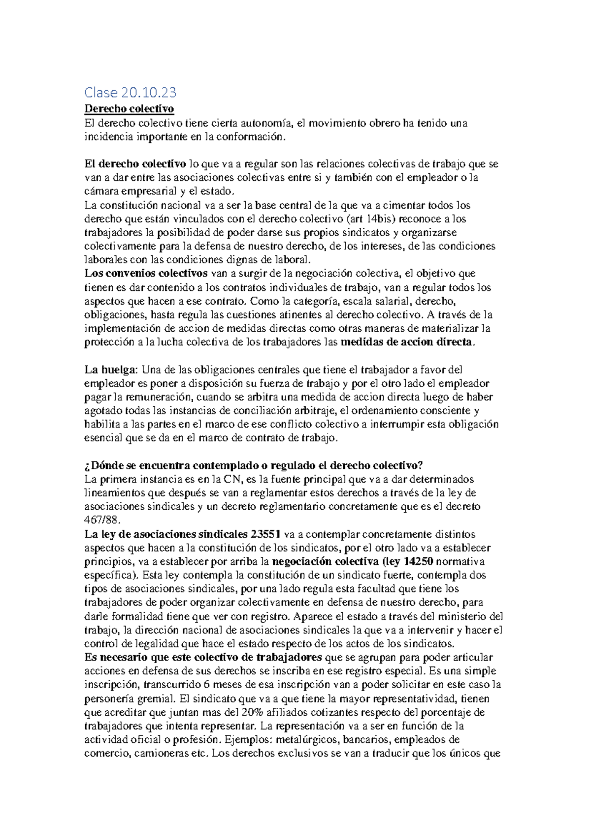 Segundo parcial laboral pdf - Clase 20. Derecho colectivo El derecho colectivo tiene cierta ...