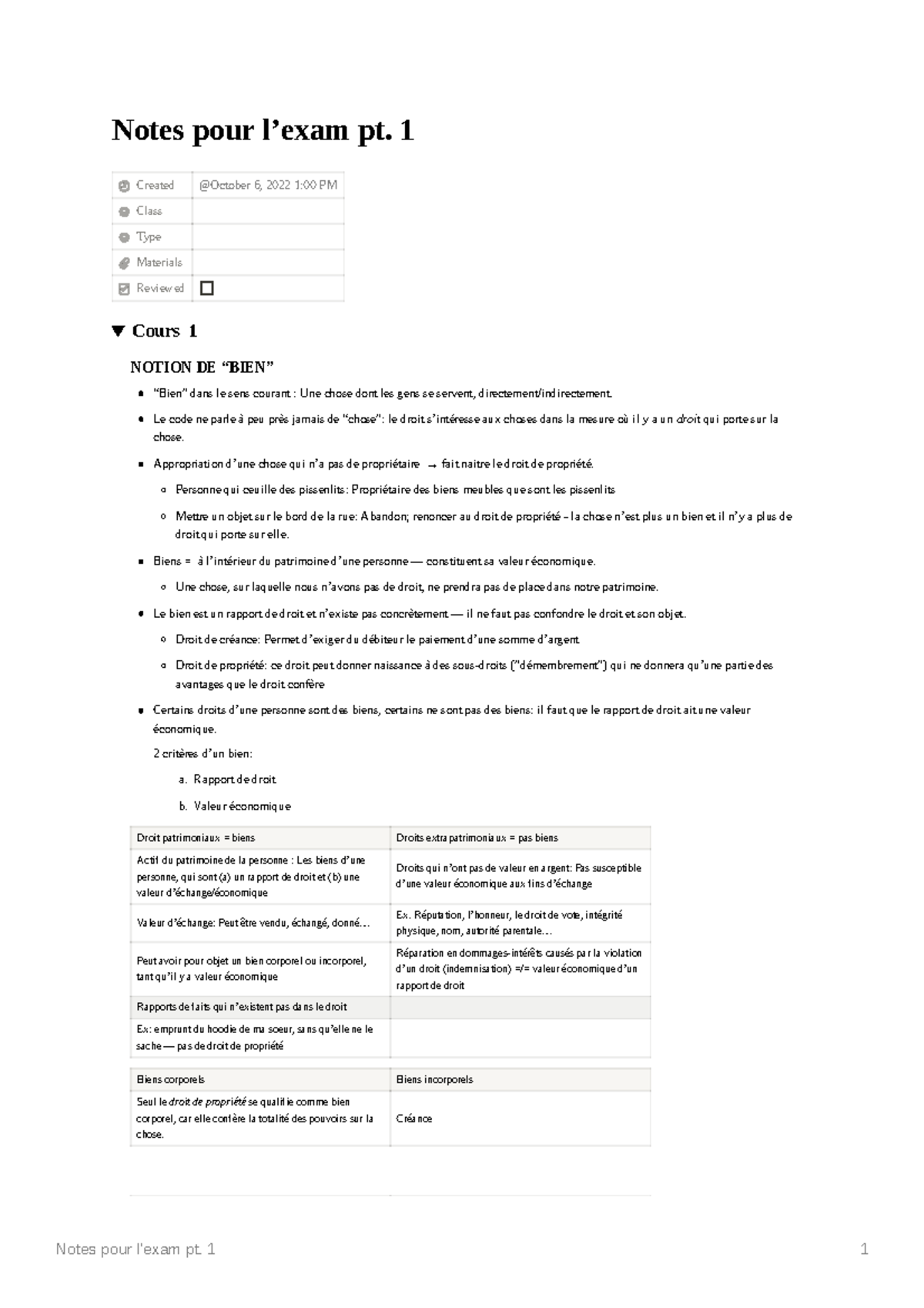 DRT1255 - Notes pour l'intra - Notes pour l’exam pt. 1 Created Class ...