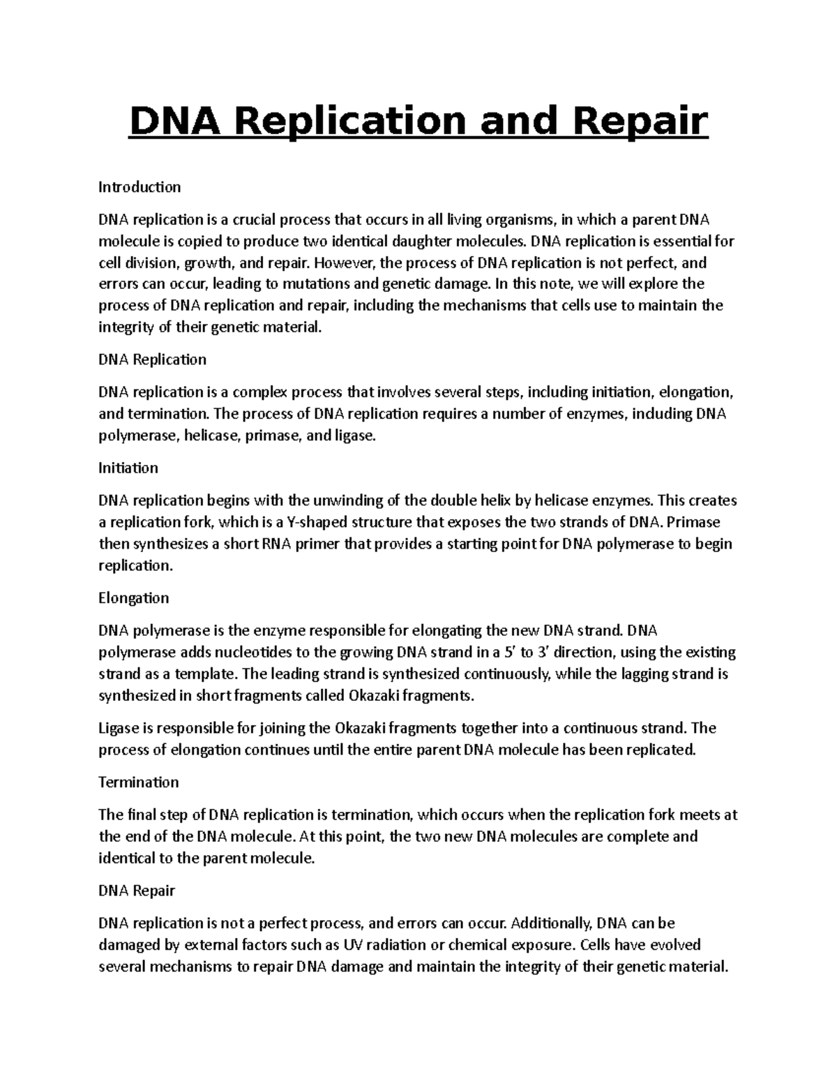 DNA Replication and Repair - DNA Replication and Repair Introduction ...