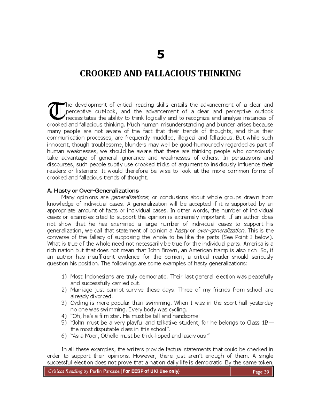 82017 876 5 Crooked Fallacious Thinking - 5 CROOKED AND FALLACIOUS ...