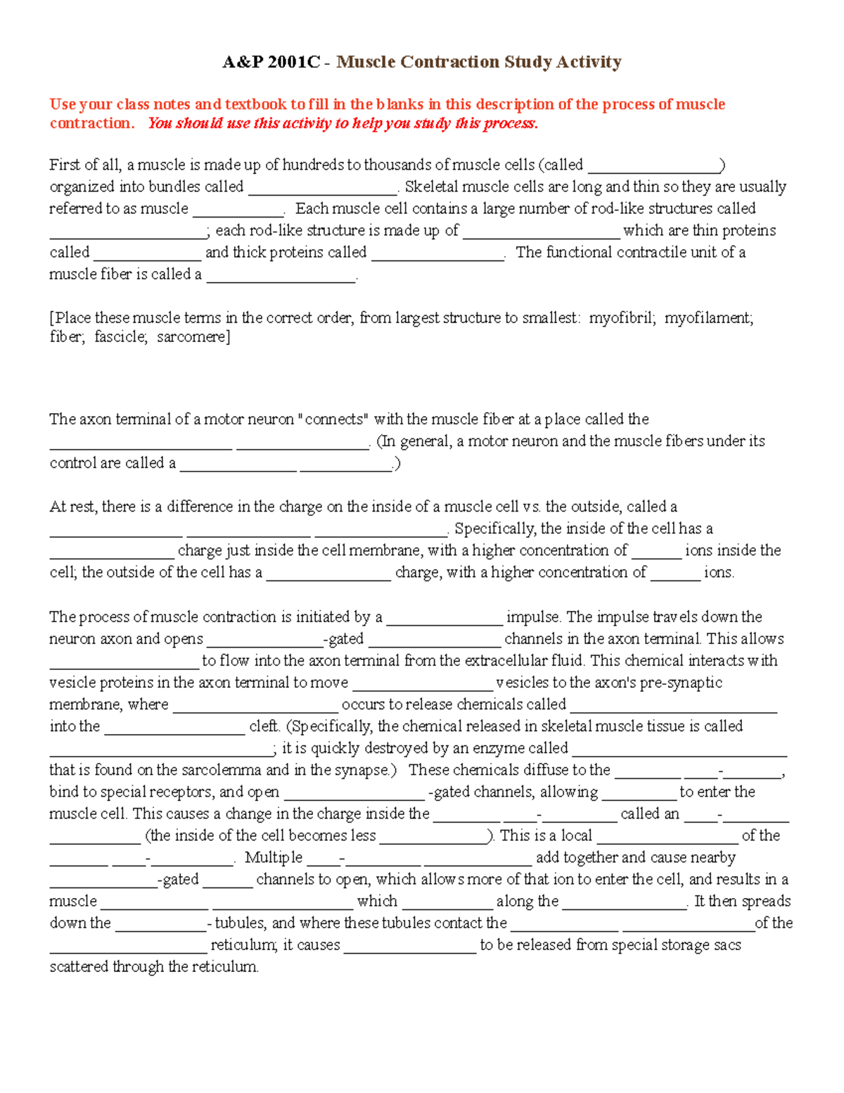 2001 C Muscle Contraction Activity - A&P 2001C - Muscle Contraction ...