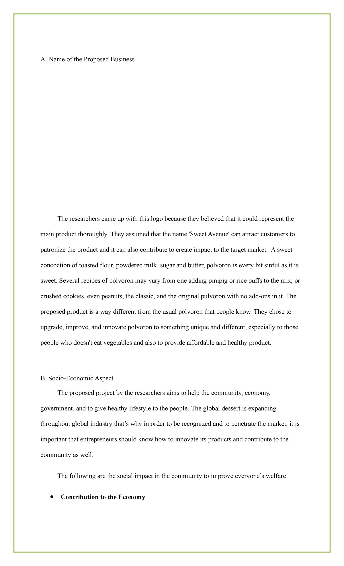 Title Proposal Gr. 2 - A. Name of the Proposed Business The researchers ...