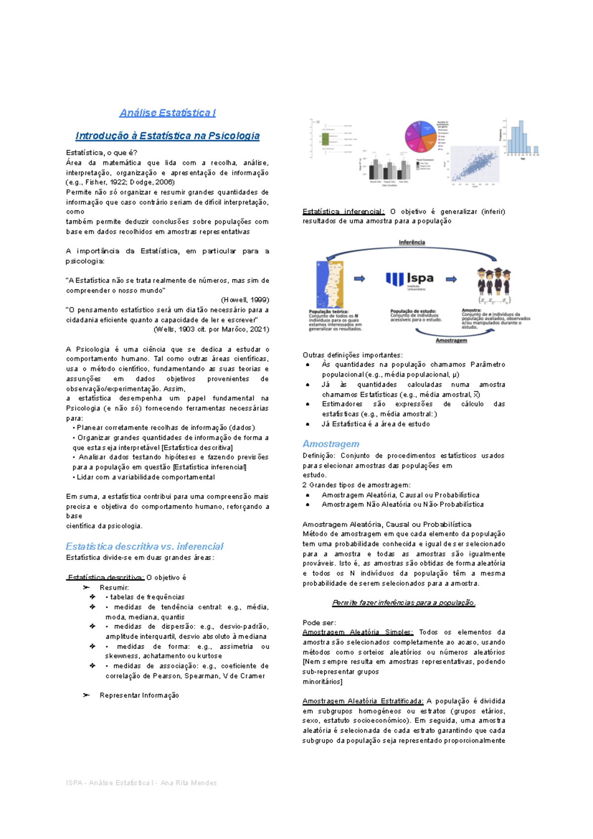 Resumos estatística I - Análise Estatística I Introdução à Estatística ...