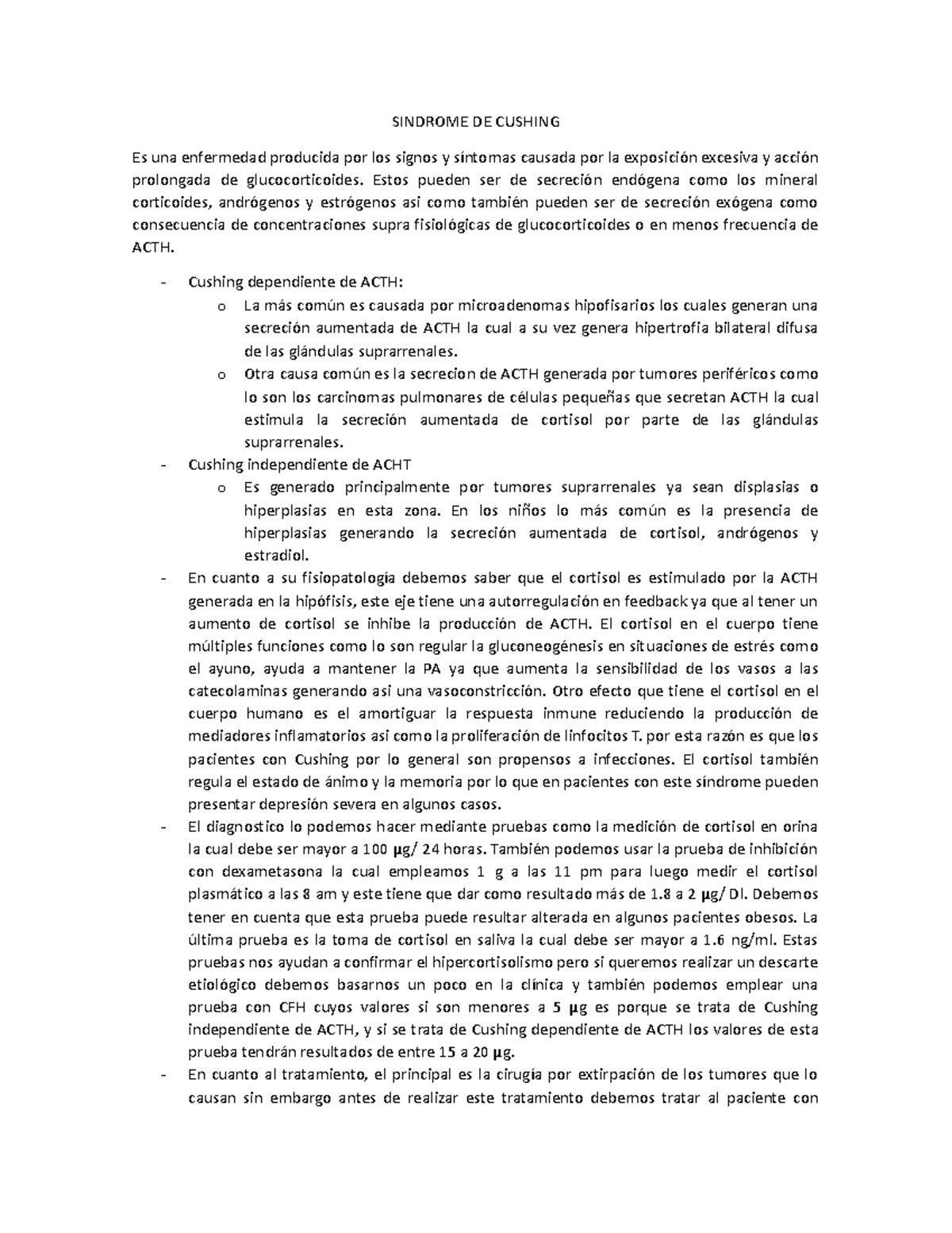 Sindrome DE Cushing - resumenes - SINDROME DE CUSHING Es una enfermedad ...