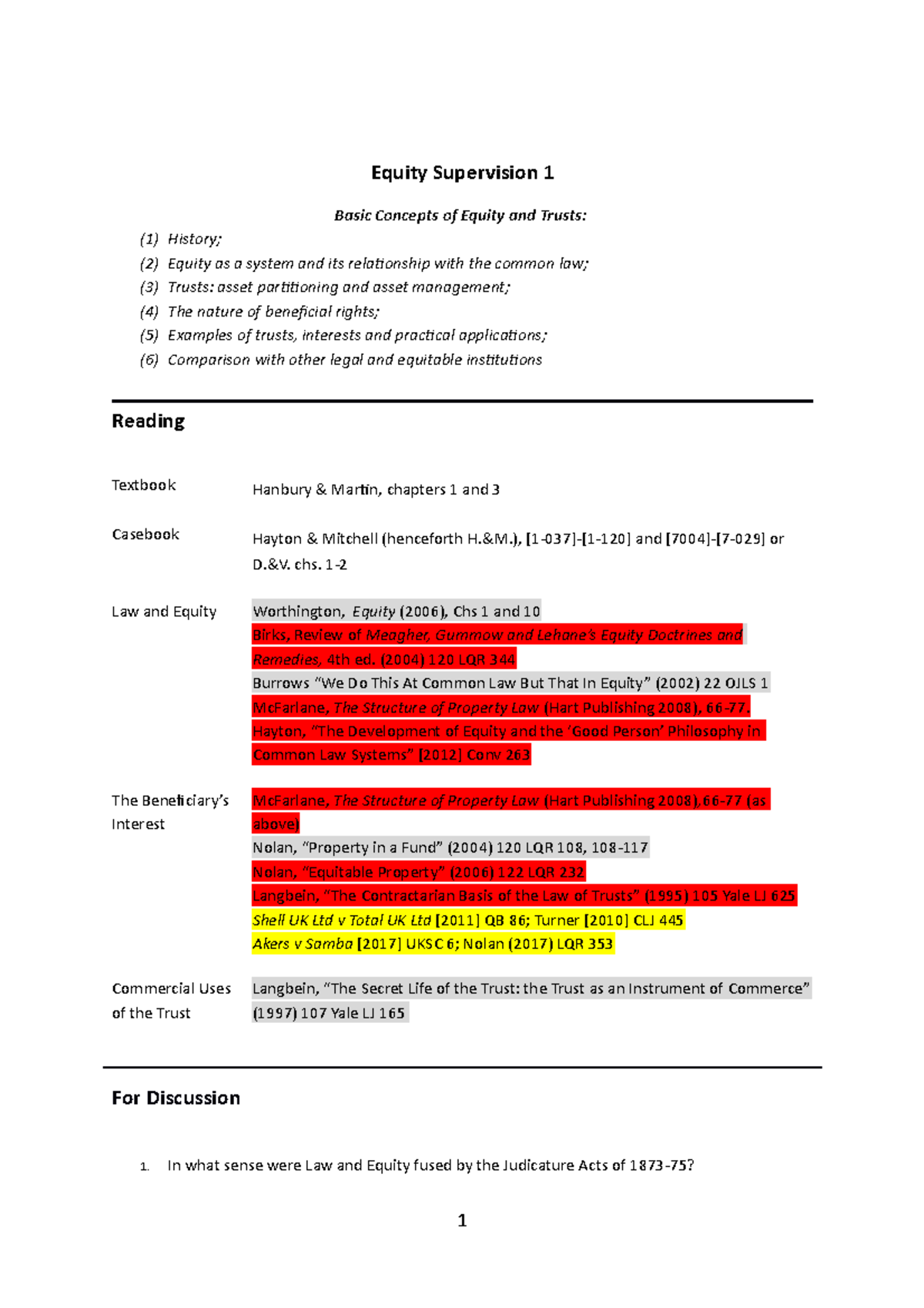 Equity Topic 1 Notes - Equity Supervision 1 Basic Concepts of Equity ...