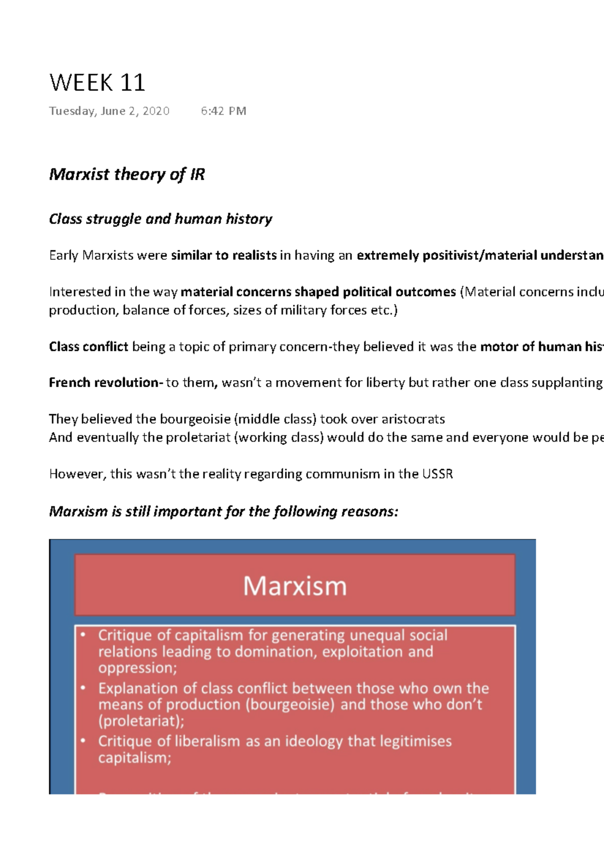 Week 11 Lecture Slides And Notes For Intro To International Relations Marxist Theory Of Ir