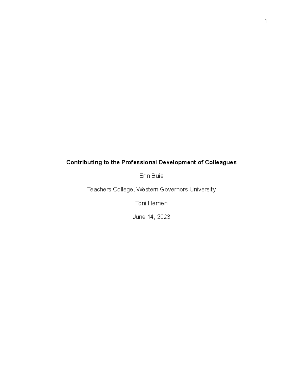 D188 Task 2 - Collaborative plan - Contributing to the Professional Development of Colleagues ...