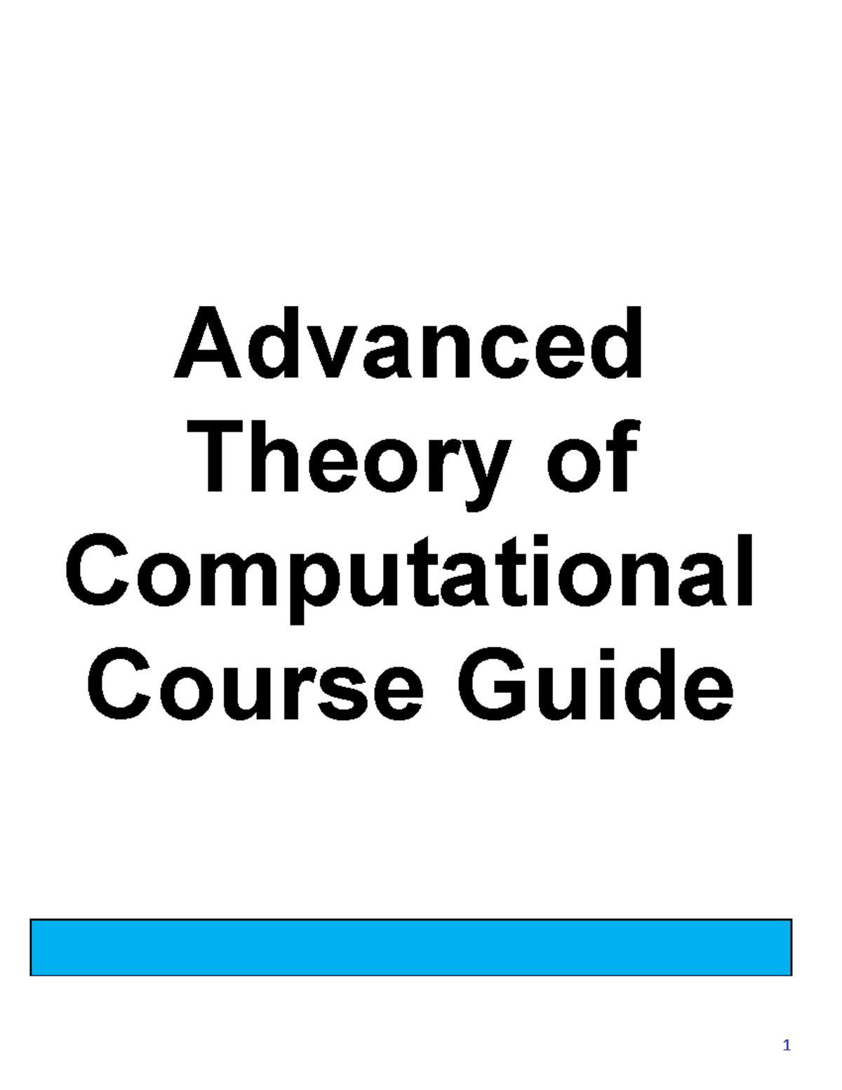 Advanced Theory of Computation Course Outline - Studocu