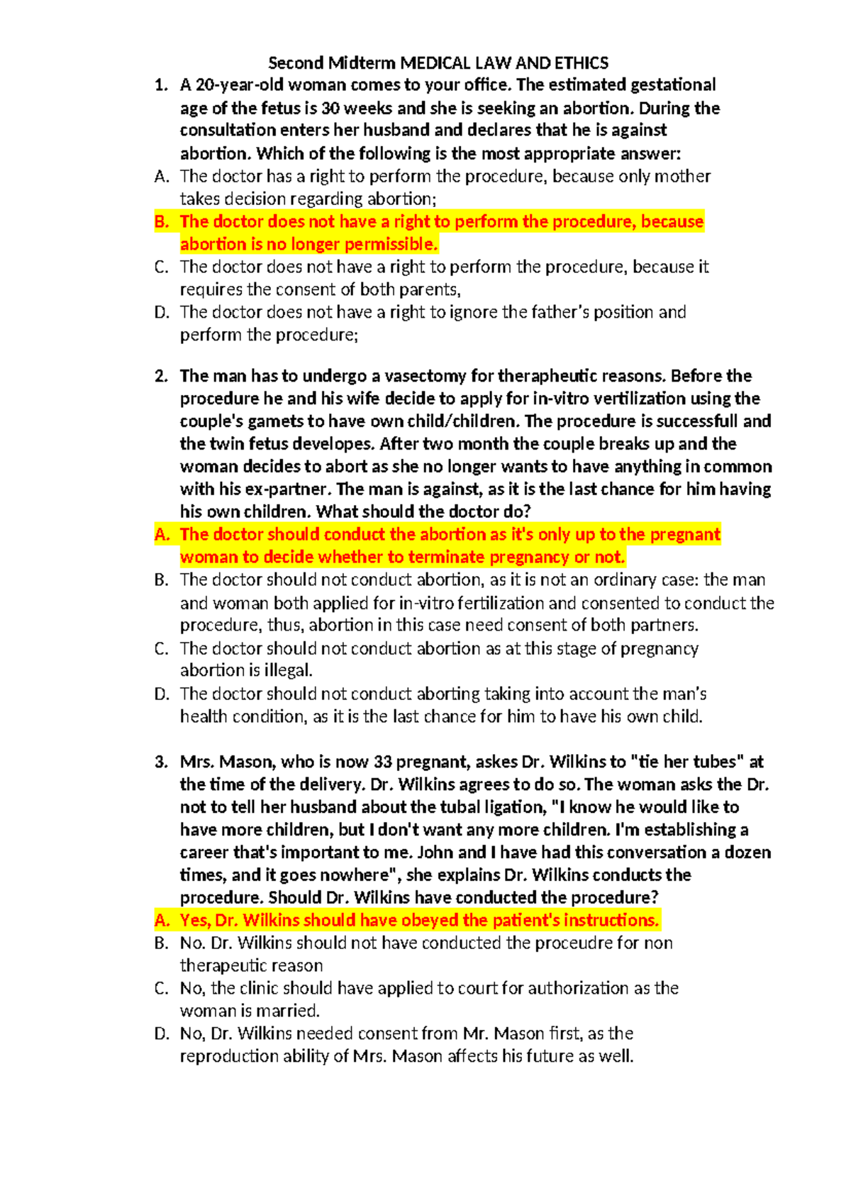 Second Midterm Medical LAW AND Ethics - Second Midterm MEDICAL LAW AND ...