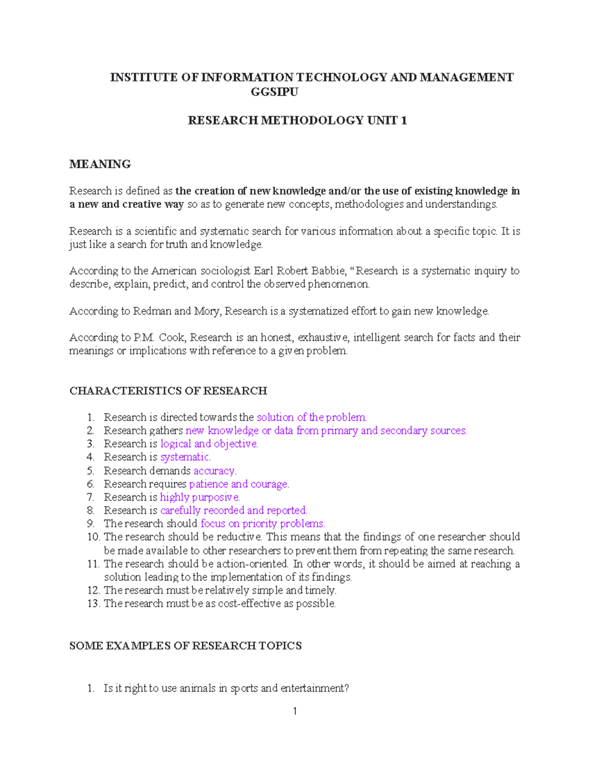 Research Methodology Notes- UNIT 1 - INSTITUTE OF INFORMATION ...