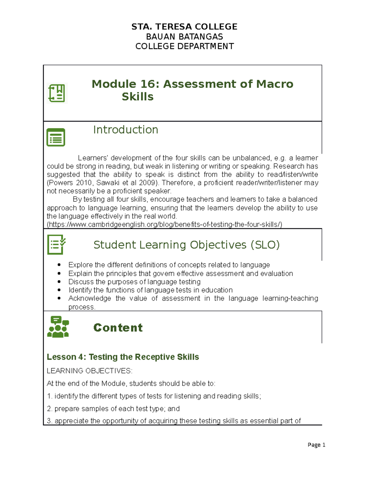 Module 16 part 2 - notes - BAUAN BATANGAS COLLEGE DEPARTMENT Module 16 ...