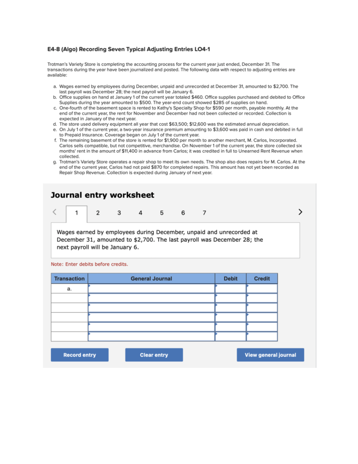 CH 4 homework problems - (Algo) Recording Seven Typical Adjusting Entries Variety Store is - Studocu