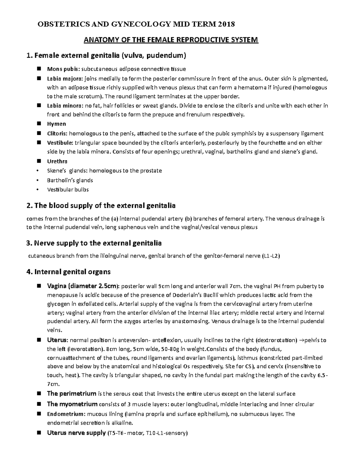 Obstetrics and Gynecology(Practice Questions and Answers) - OBSTETRICS AND GYNECOLOGY MID TERM ...