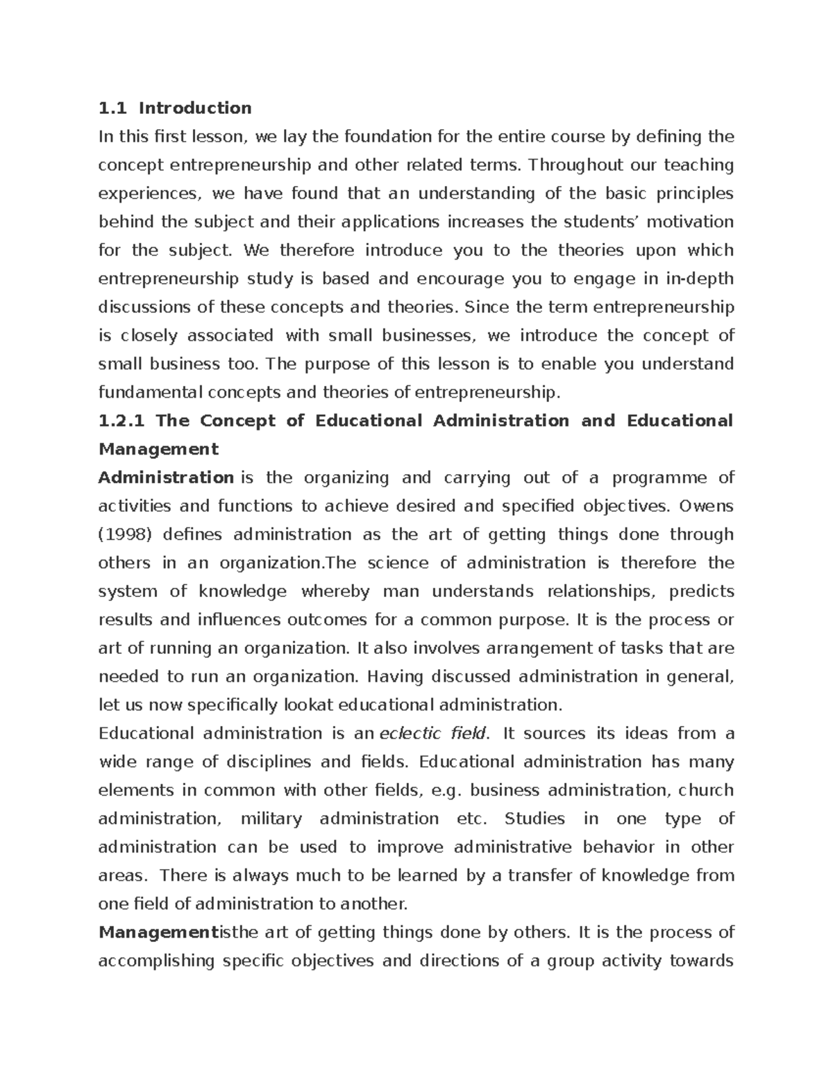 EMP722- Educational Administration - 1 Introduction In this first ...