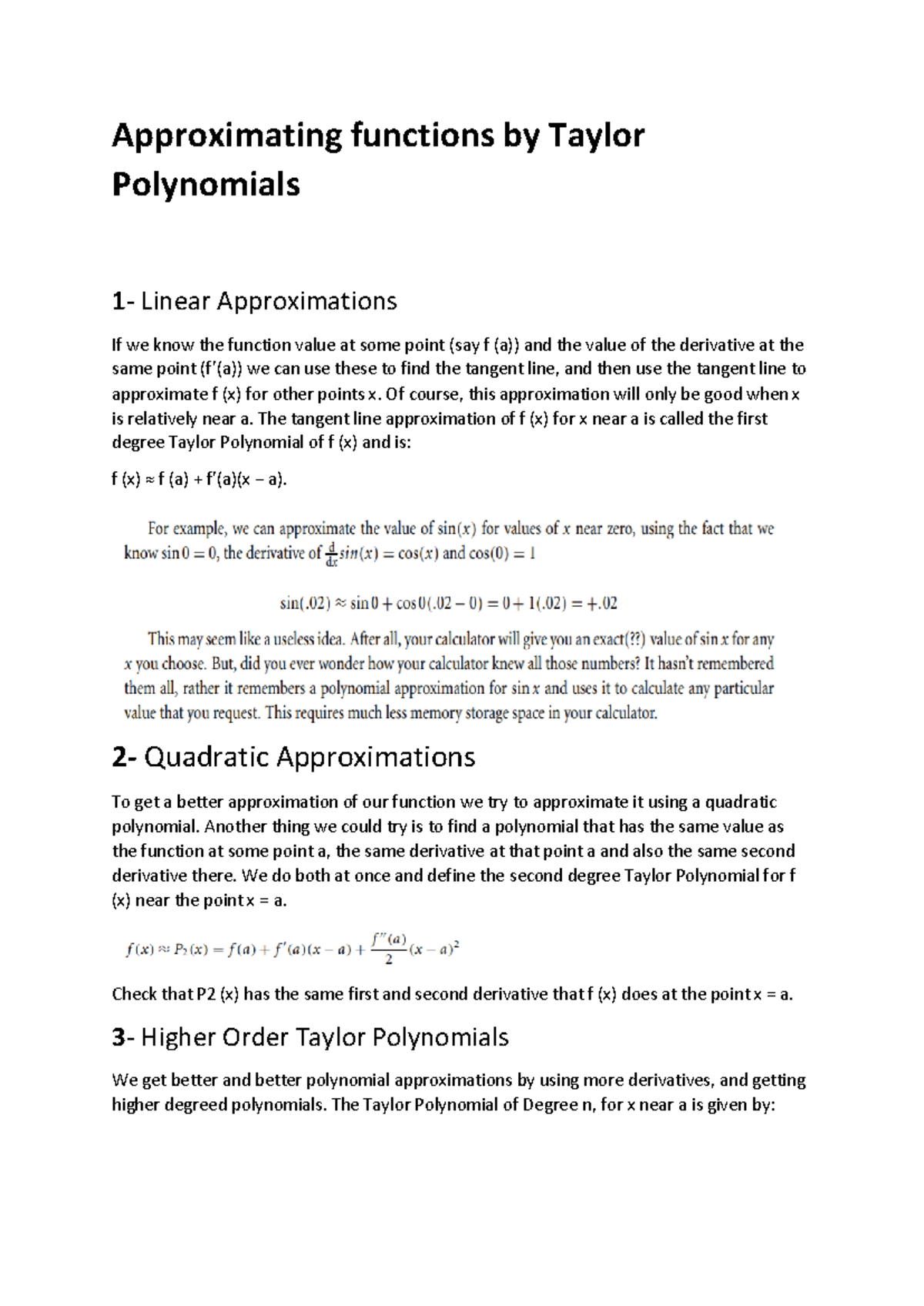 Taylor polynomials - lecture notes - Approximating functions by Taylor ...