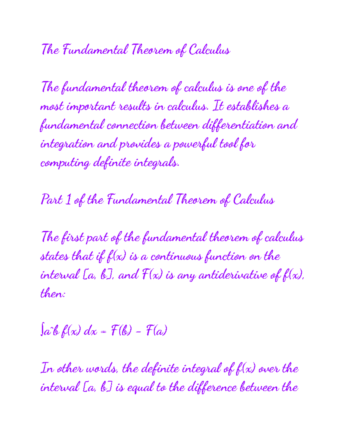 Lecture notes on the fundamental theorem of calculus - The Fundamental ...