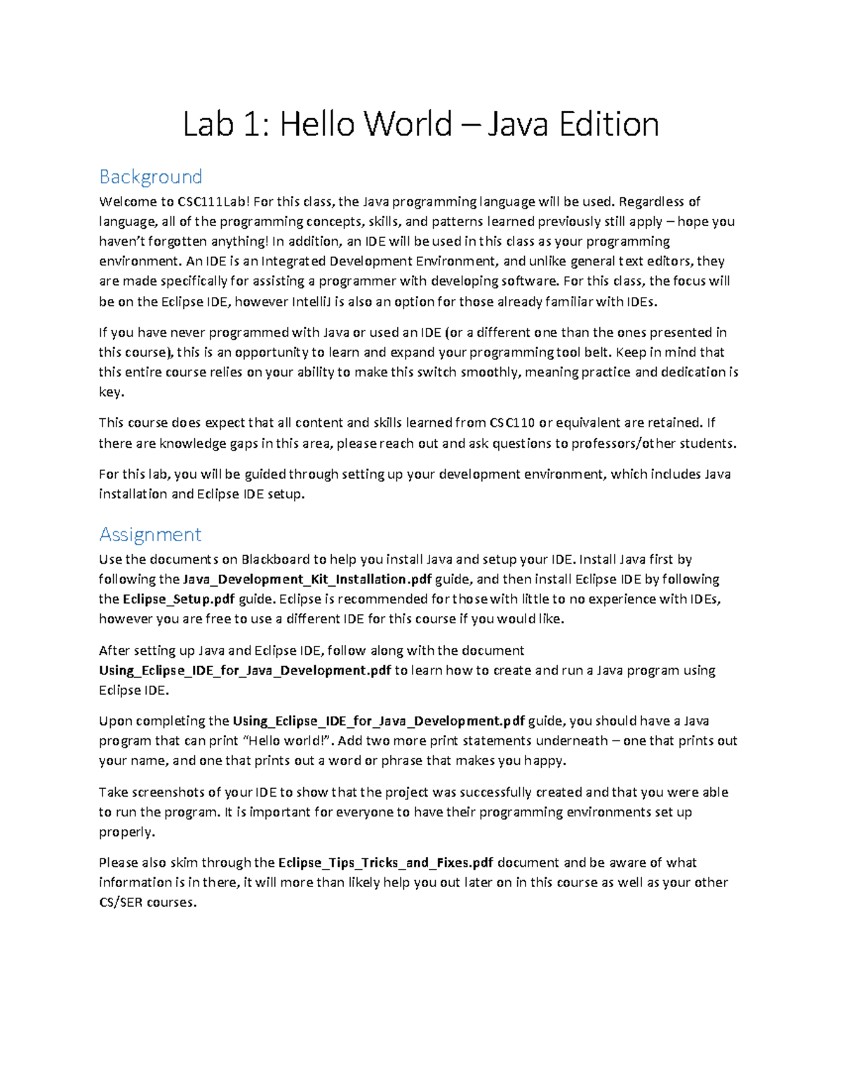 Lab1 Hello World Java Edition Lab 1 Hello World Java Edition Background Welcome To