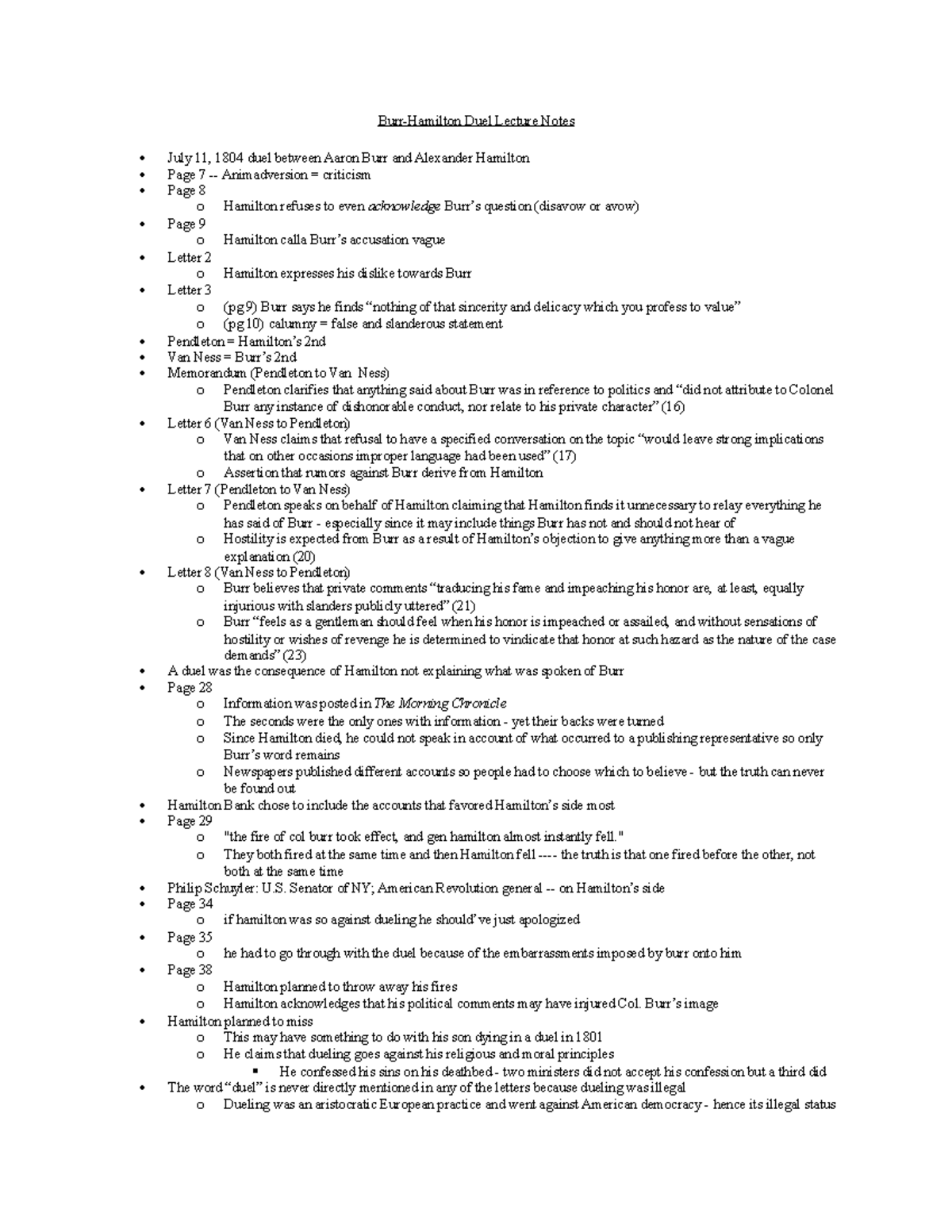Burr-Hamilton Duel Lecture Notes - Duel Lecture Notes July 11, 1804 ...
