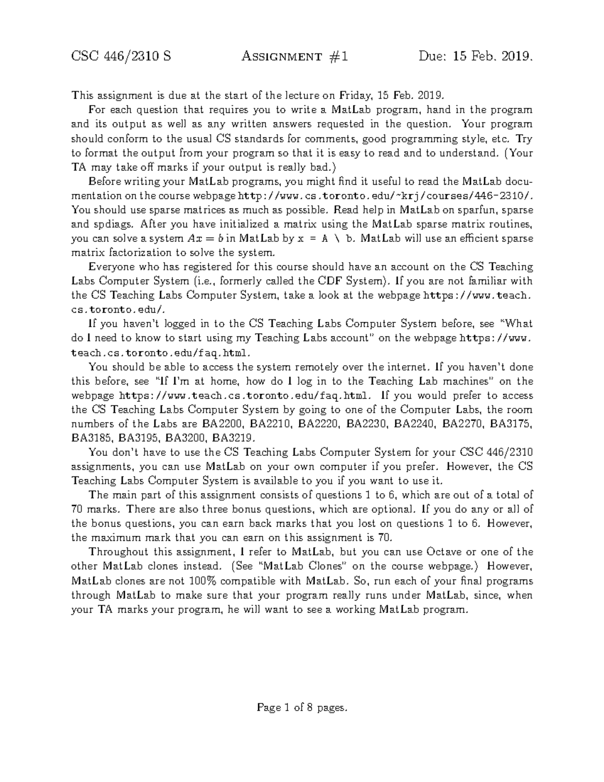 A1 handout - CSC 446/2310 S Assignment #1 Due: 15 Feb. 2019. This ...