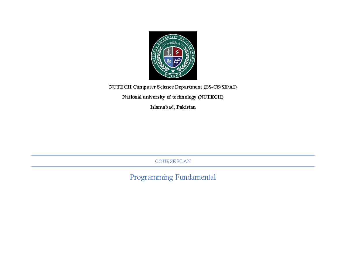 5-Programming Fundamental Course Outline - NUTECH Computer Science ...