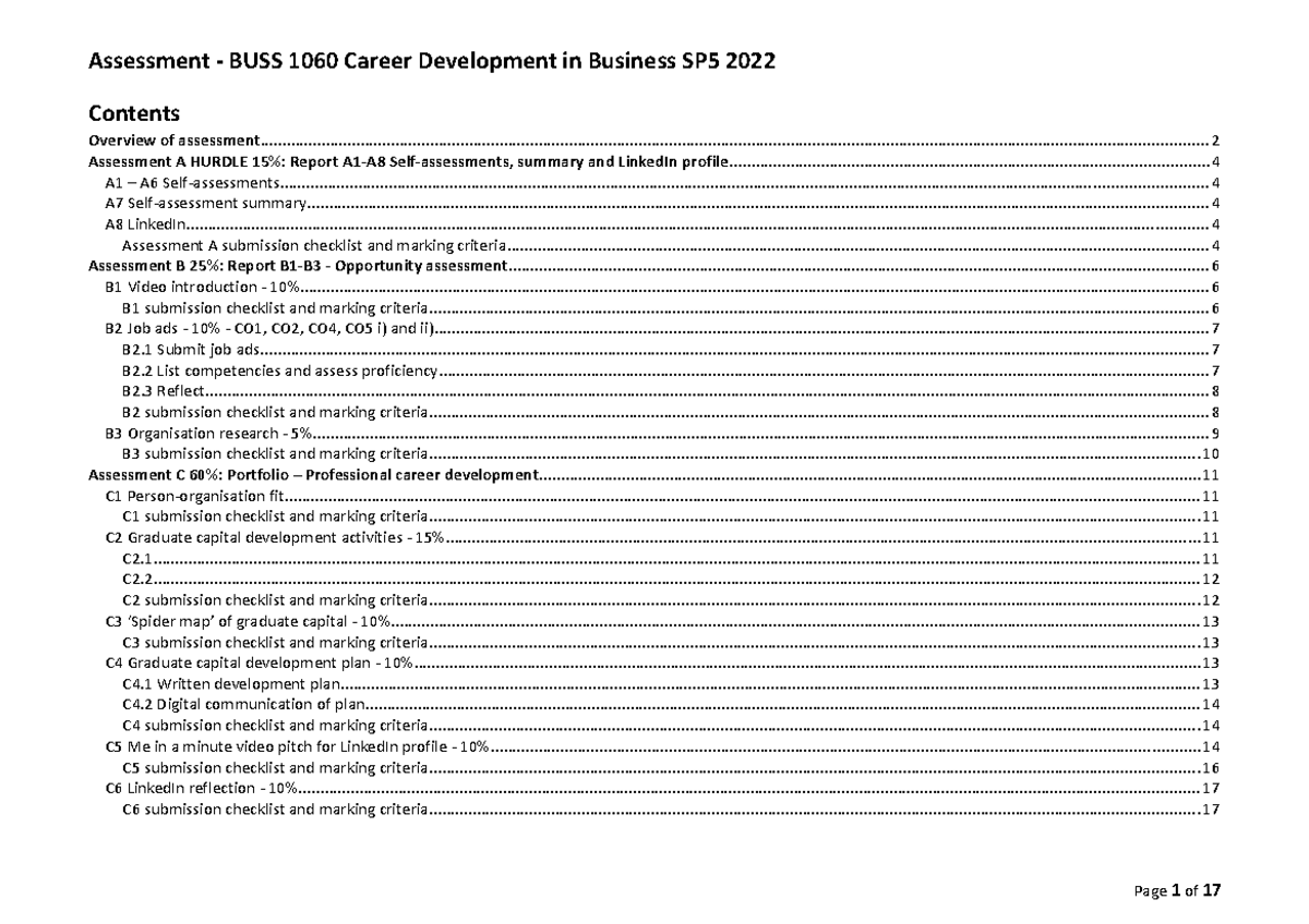 All assessments, submission checklists and marking criteria in one file ...