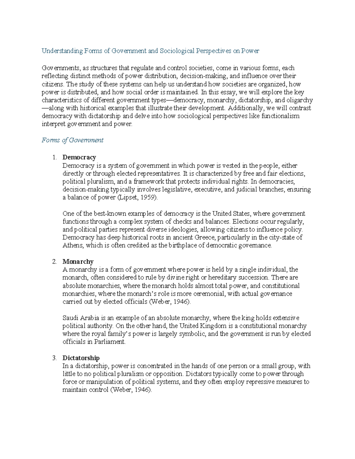 Assignment Unit 8 - Understanding Forms of Government and Sociological ...