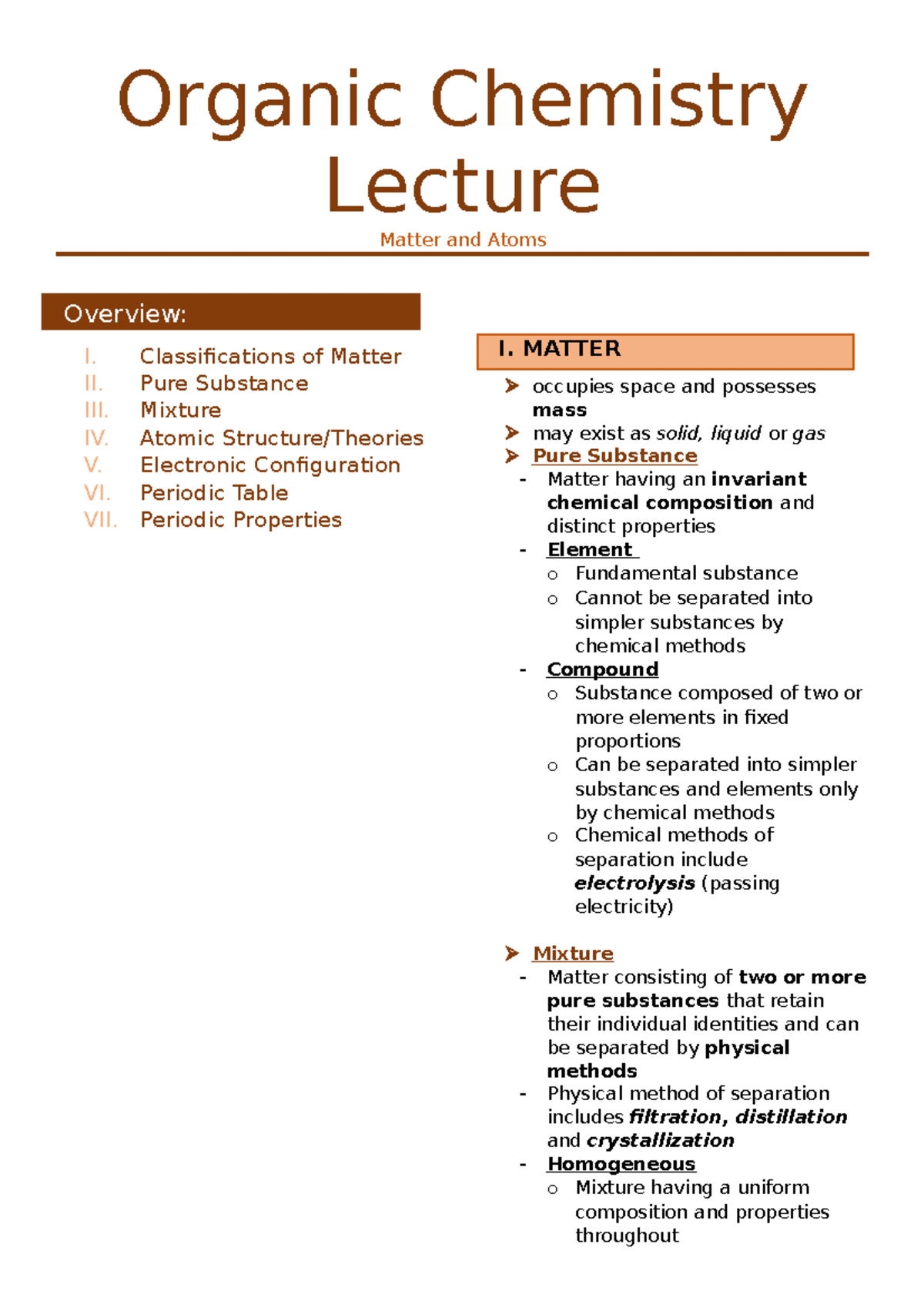 Organic Chemistry Prelim - Organic Chemistry Lecture Matter and Atoms ...