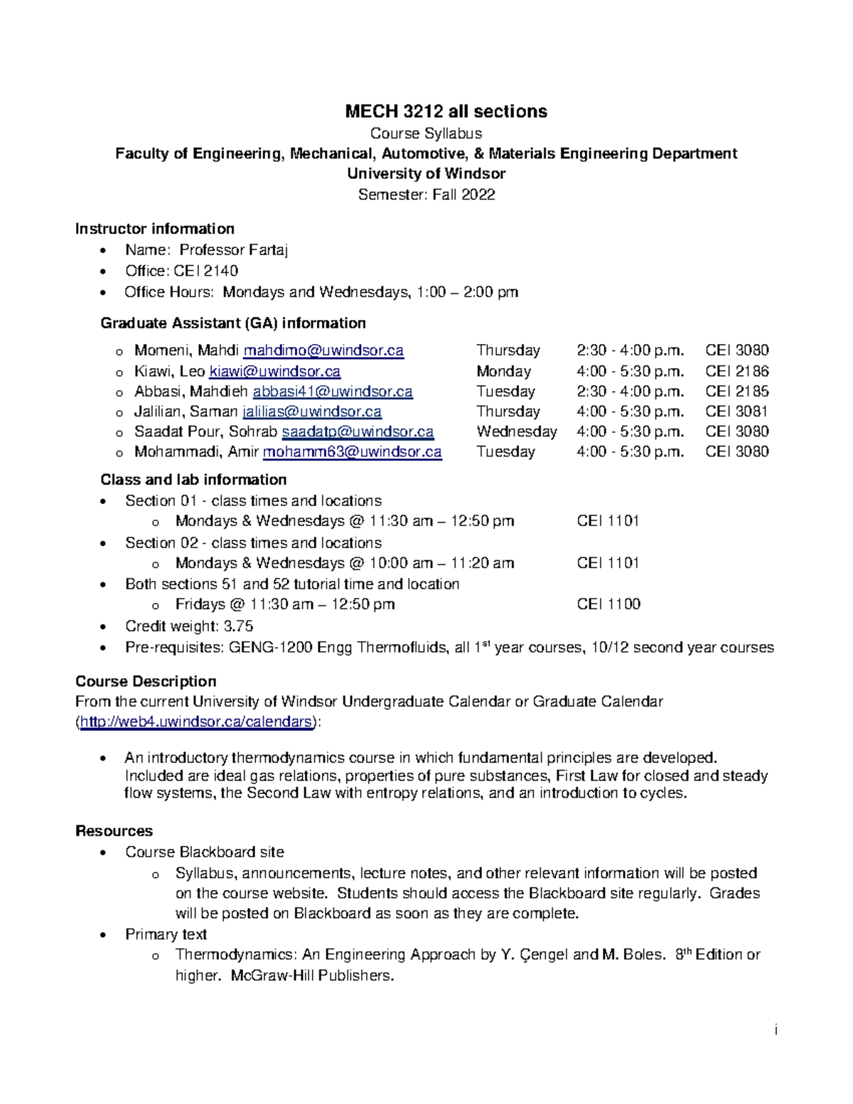 MECH-3212- Outline F20(2)-9 - i MECH 3212 all sections Course Syllabus ...