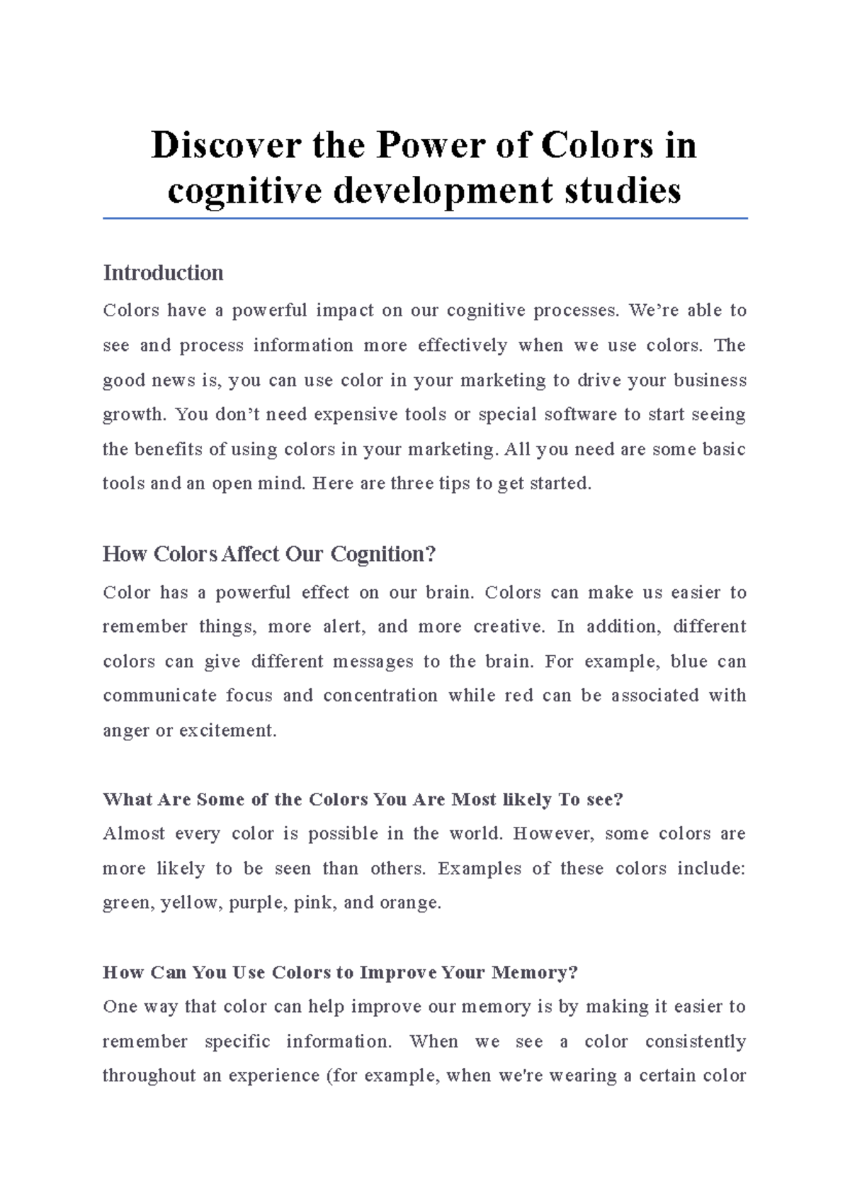 Discover the Power of Colors in cognitive development studies ...