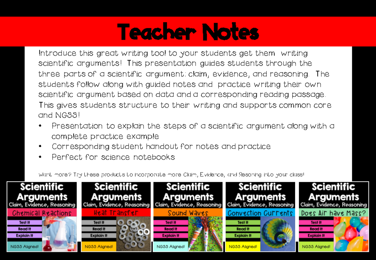 Writing CERScience Argumentswith Claim Evidence Reasoning-1 - Introduce ...