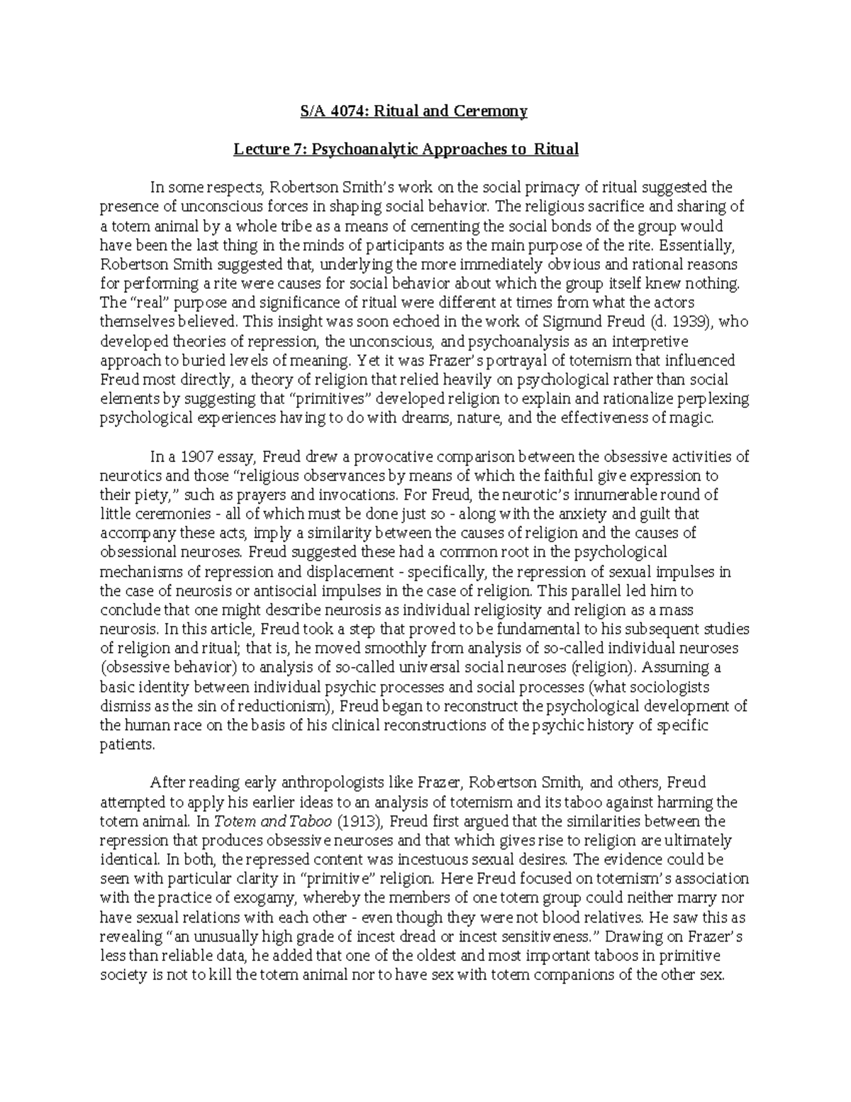 Ritual & Ceremony - Lecture notes - 7 - 8 - S/A 4074: Ritual and ...