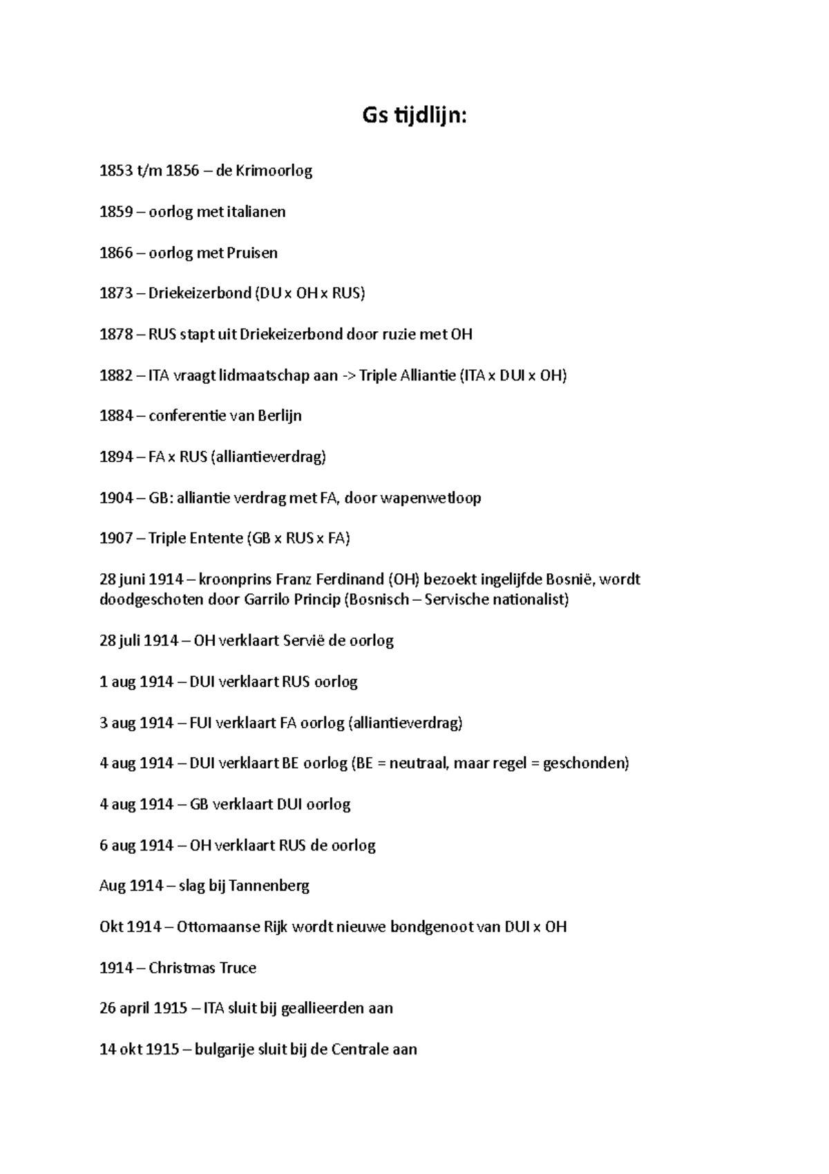 GS Tijdlijn-WO1 2122 - iets - Gs tijdlijn: 1853 t/m 1856 – de Krimoorlog 1859 – oorlog met ...