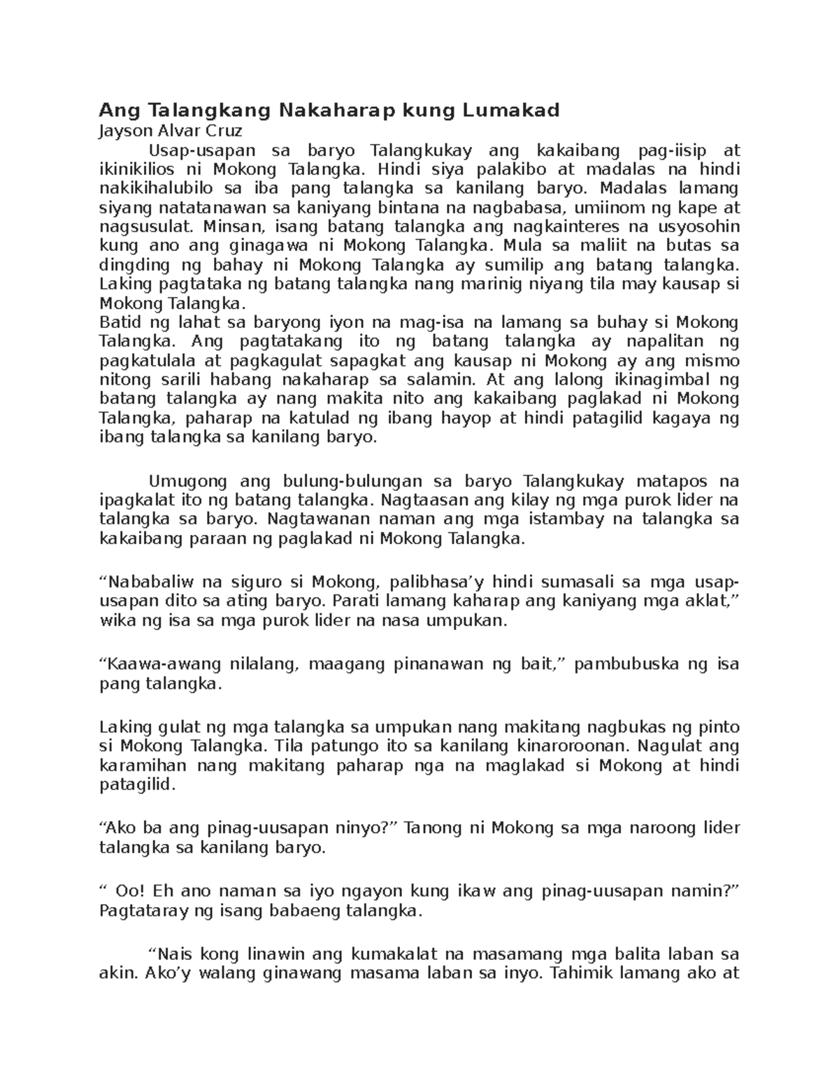 Ang Talangkang Nakaharap kung Lumakad - Hindi siya palakibo at madalas ...