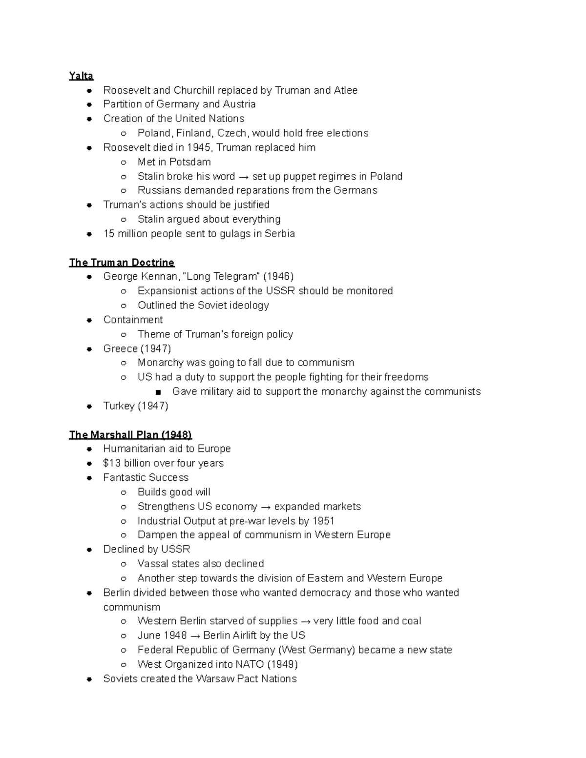 The Cold War - The Cold War notes - Yalta Roosevelt and Churchill ...