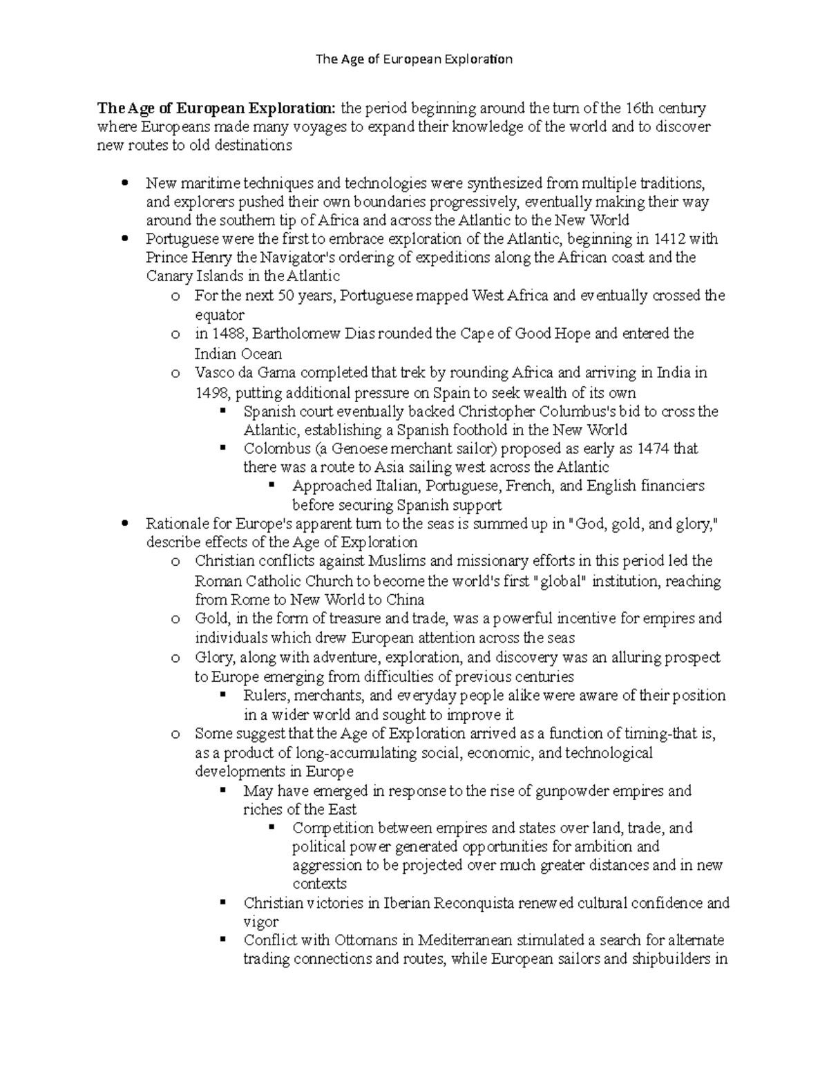 The Age of European Exploration - Studocu