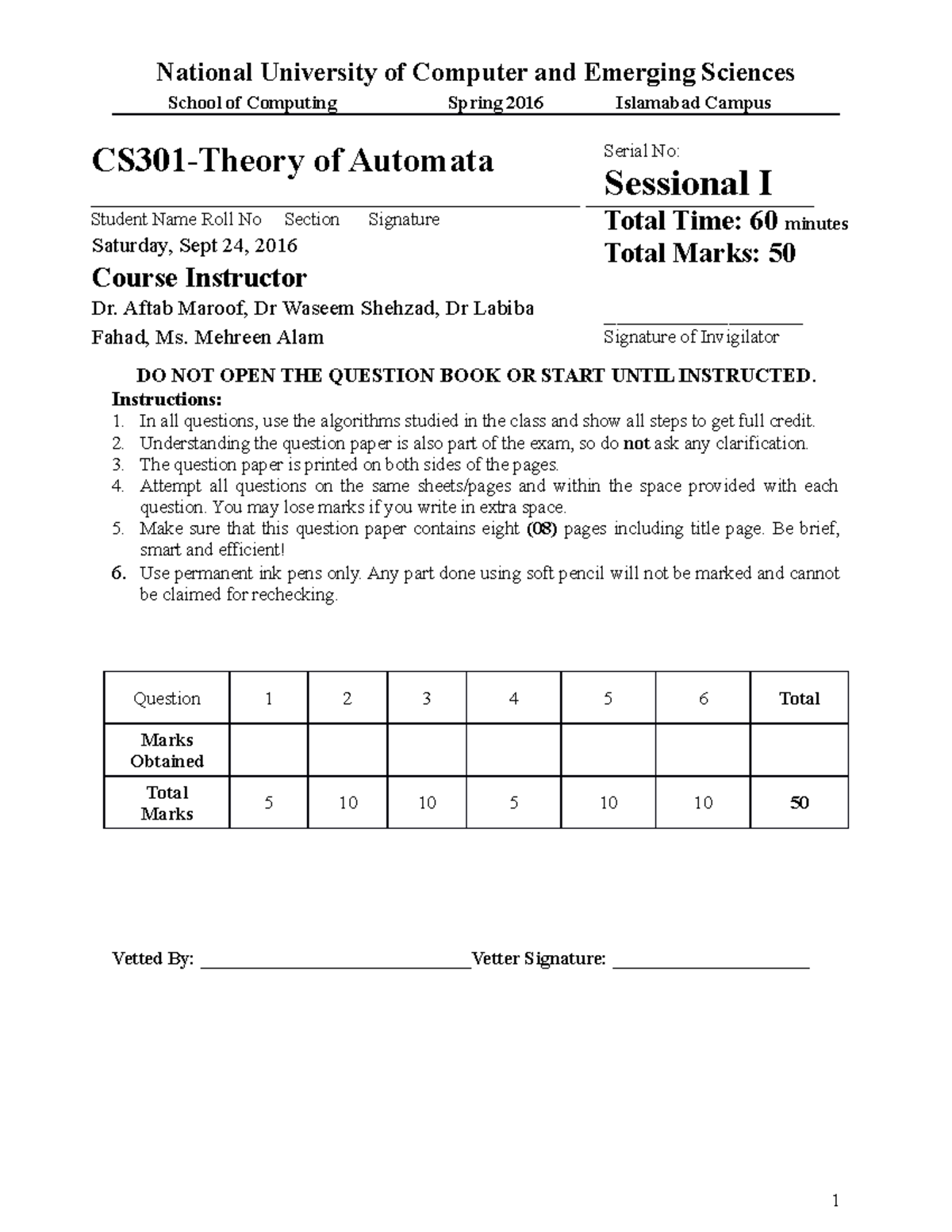 Exam 2016 - School of Computing Spring 2016 Islamabad Campus - Studocu