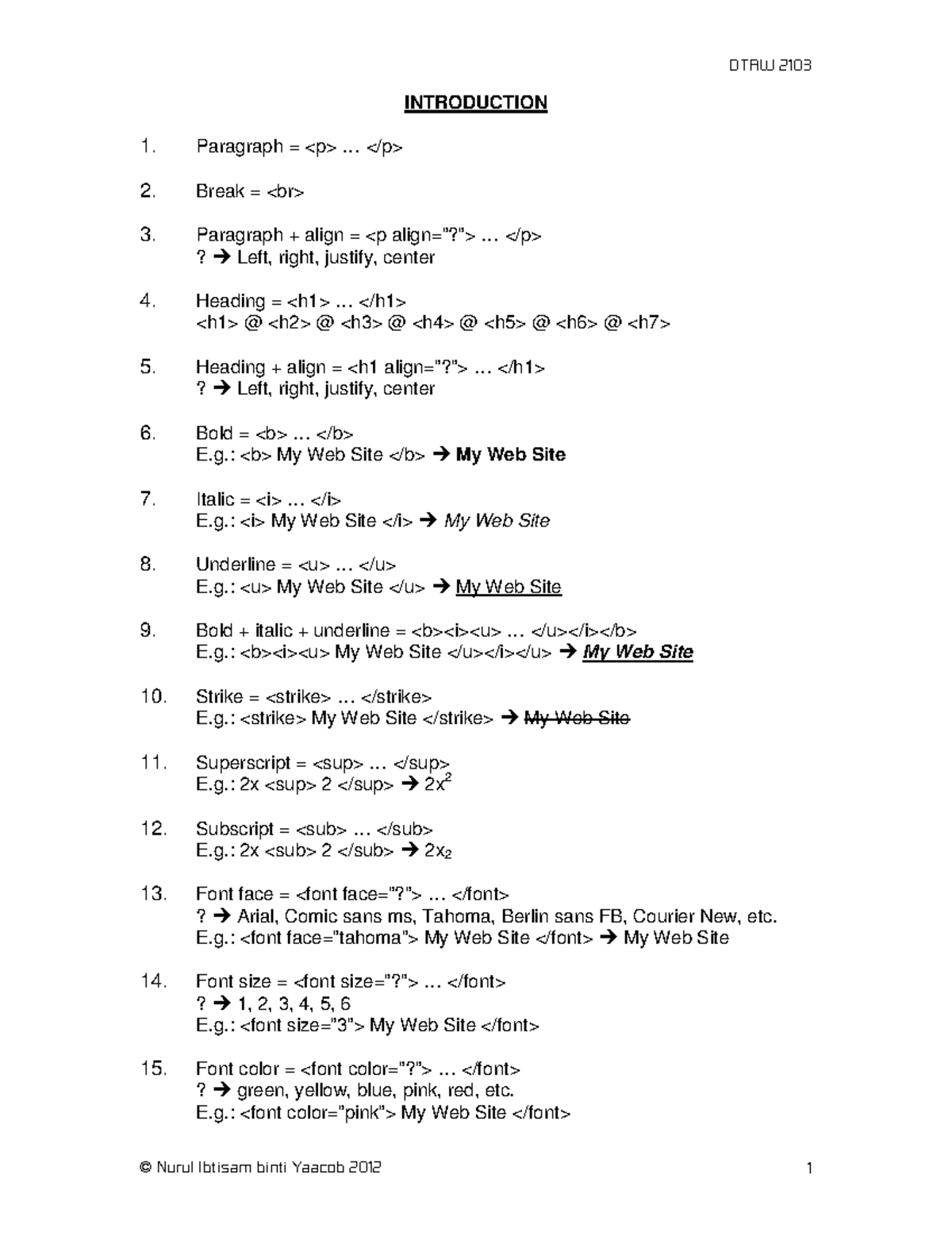 HTML Notes - INTRODUCTION 1. Paragraph = ... 2. Break = 3. - Studocu
