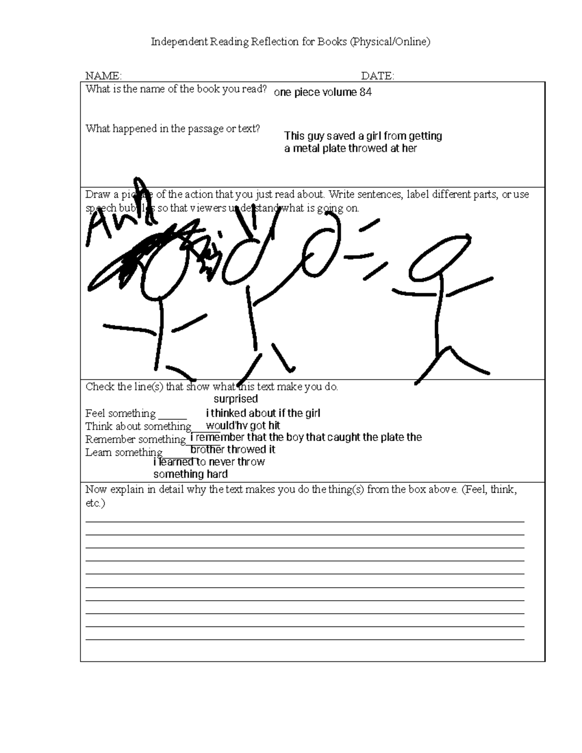 Independent Reading Reflection - Write sentences, label different parts ...